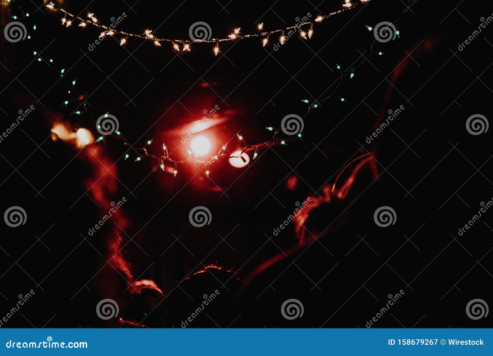 Horizontal Shot of White String Lights Turned on at Nighttime Stock ...