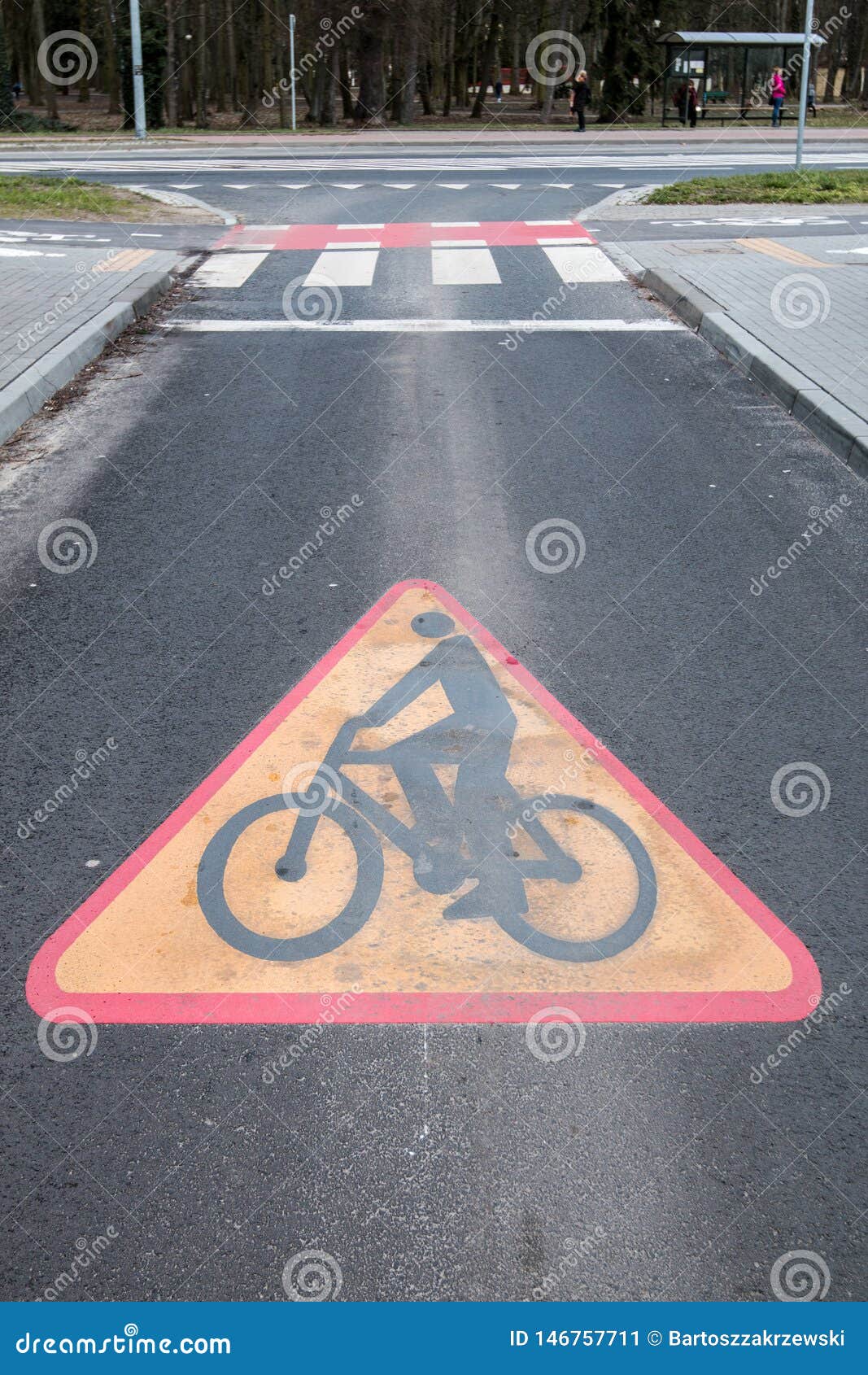 Horizontal Sign on the Road Attention Cyclists Stock Image - Image of ...