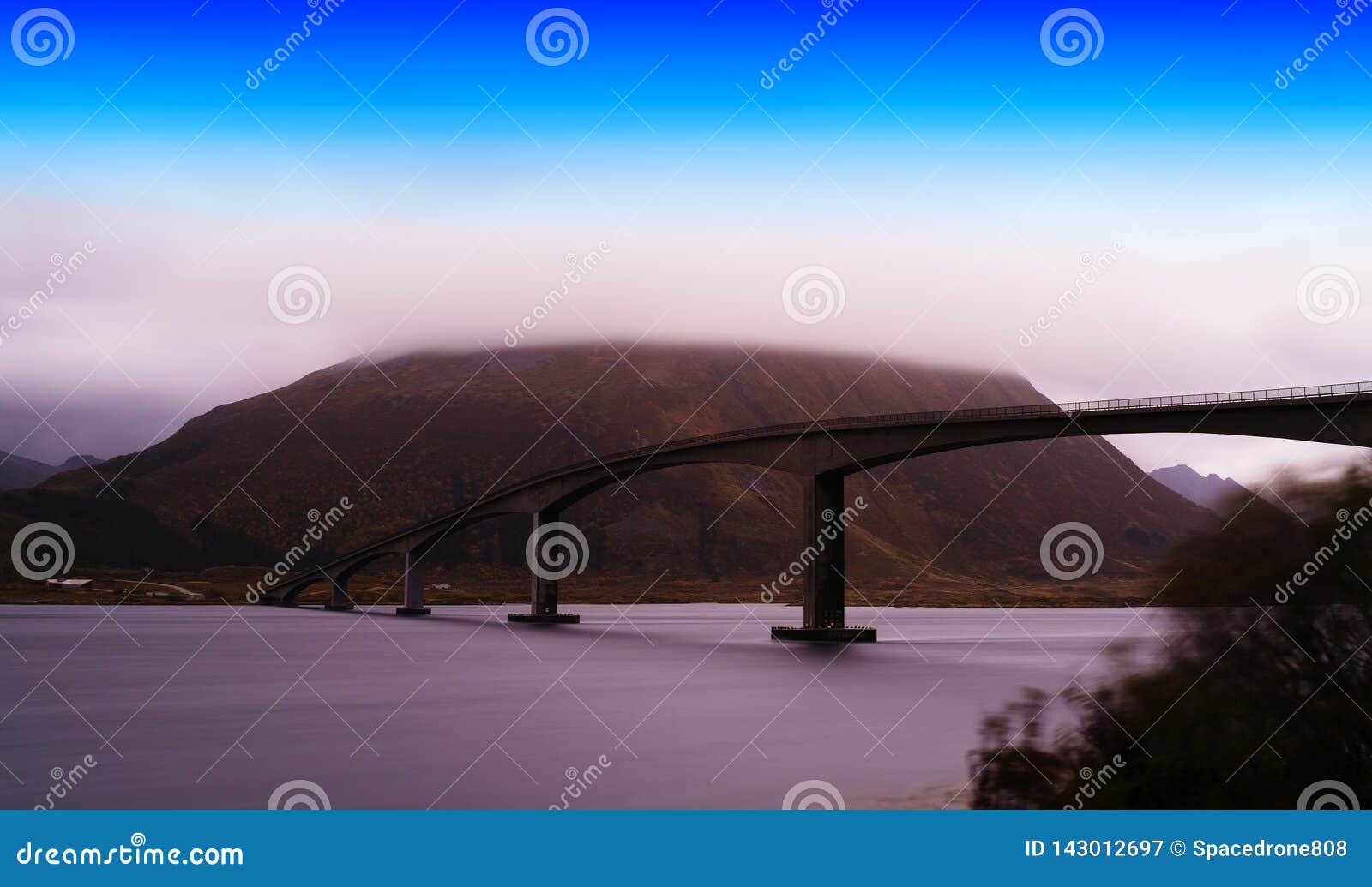 Horizontal Slim Norway Bridge Overcasted Landscape Background Stock ...