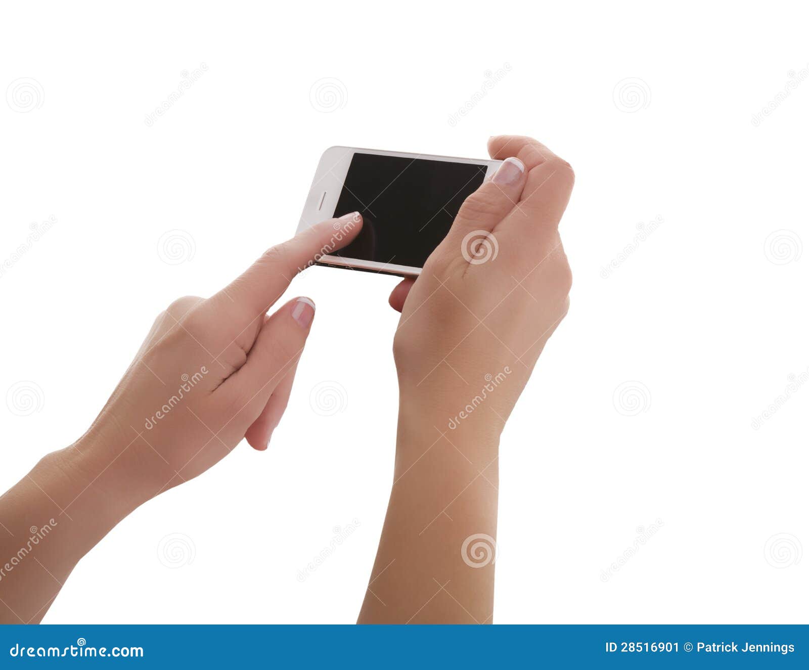 Horizontal Smartphone, Female Hand Touching Screen Stock Image - Image ...