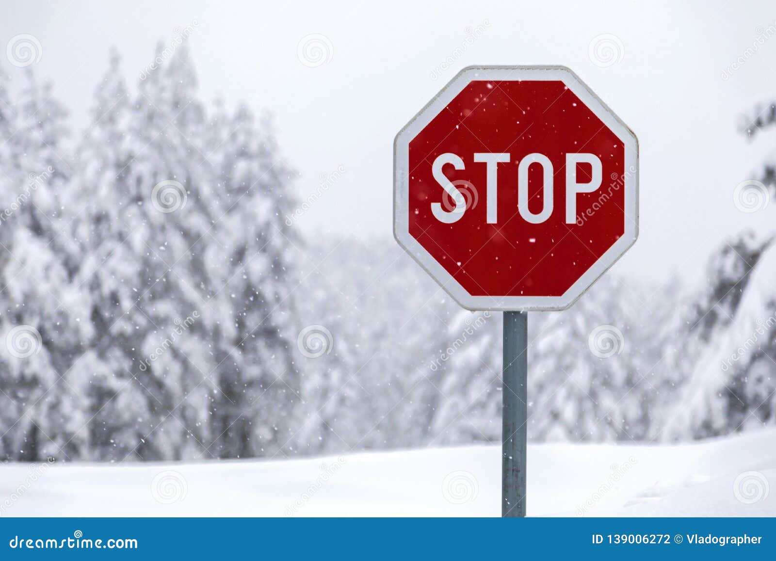 Horizontal Snowy Stop Sign stock photo. Image of cold - 139006272
