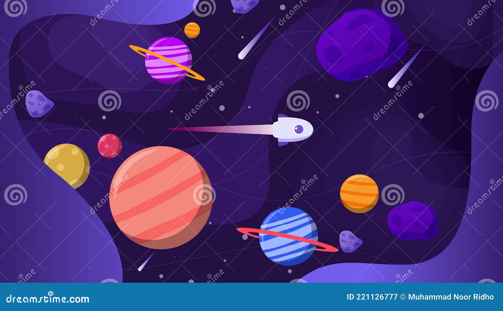 Horizontal Space Background with Abstract Shape and Planets Stock ...