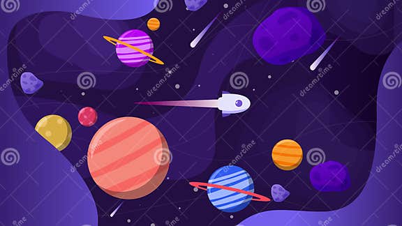 Horizontal Space Background with Abstract Shape and Planets Stock ...