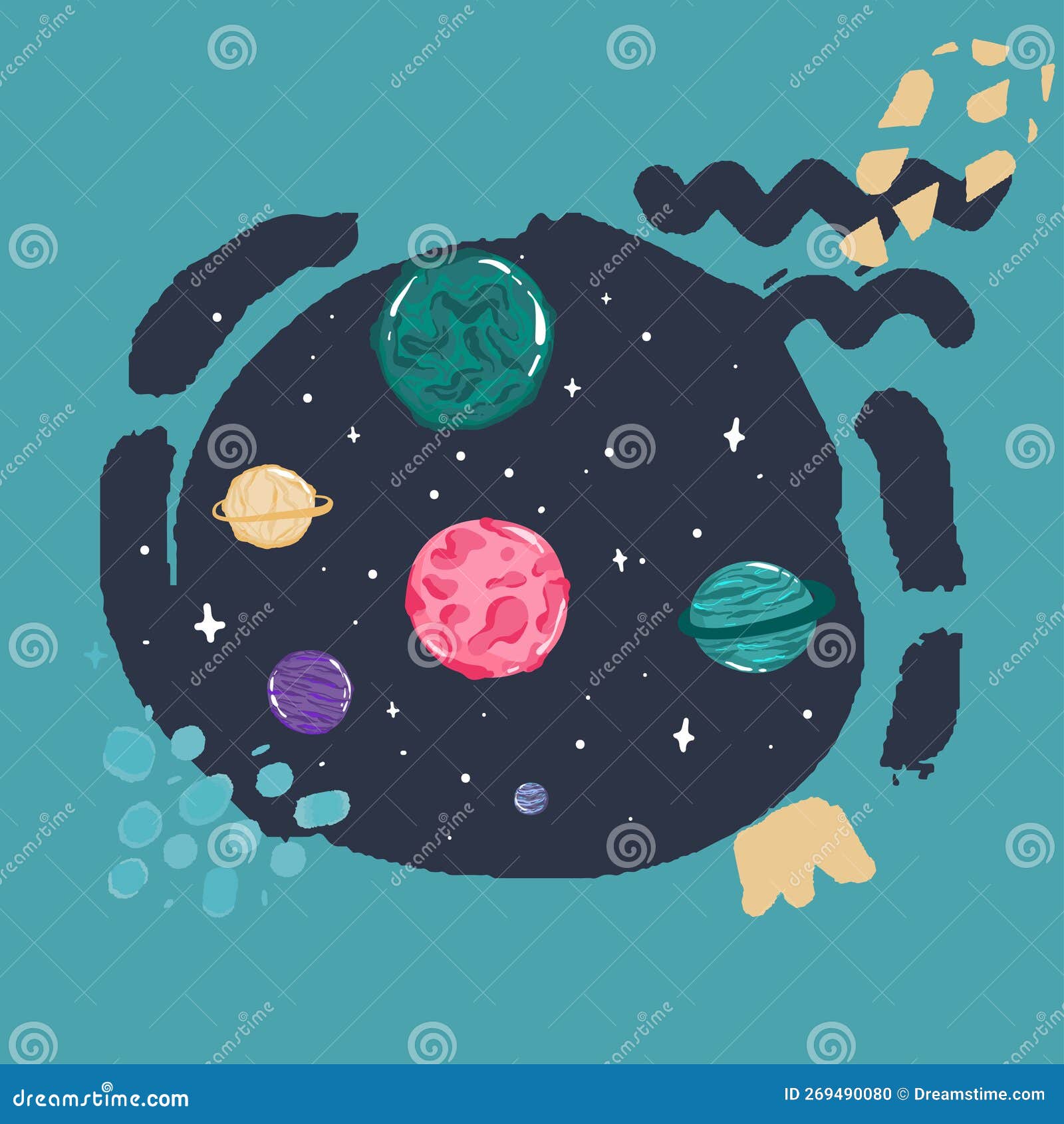 Horizontal Space Background with Abstract Shape and Planets. Web Design ...
