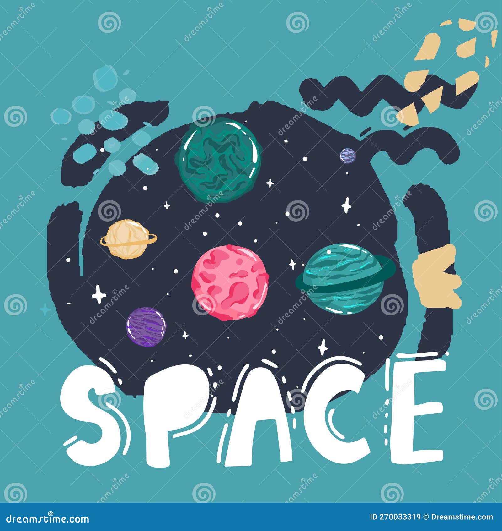 Horizontal Space Background with Abstract Shape and Planets. Web Design ...