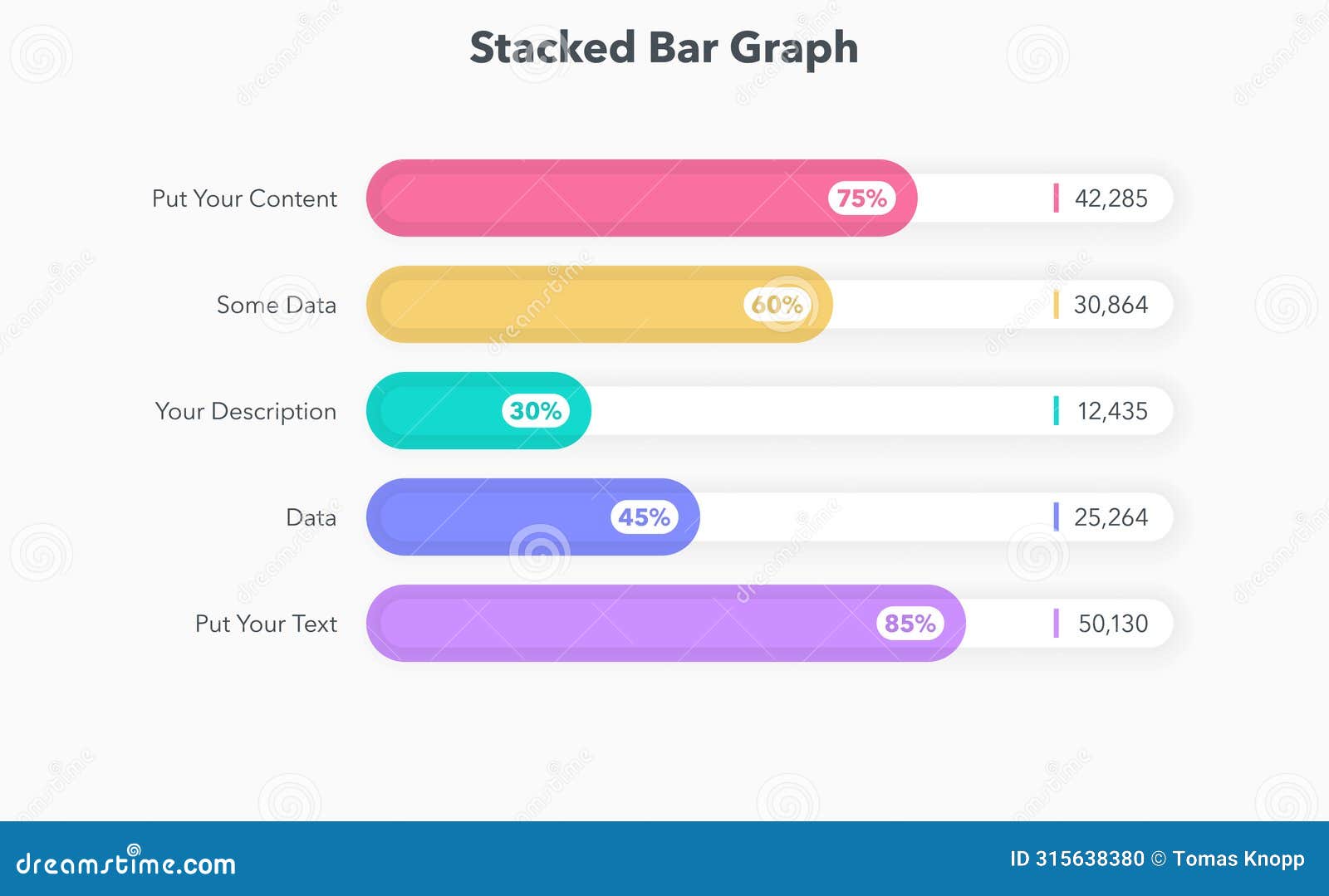 Horizontal Stacked Bar Graph Template with Five Colorful Options Stock ...