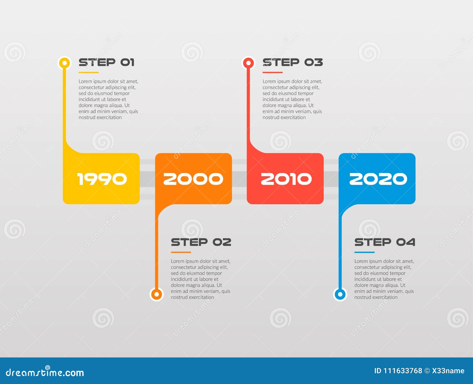 Horizontal Steps Timeline Infographics Arrows With Rounded Corners- Can ...