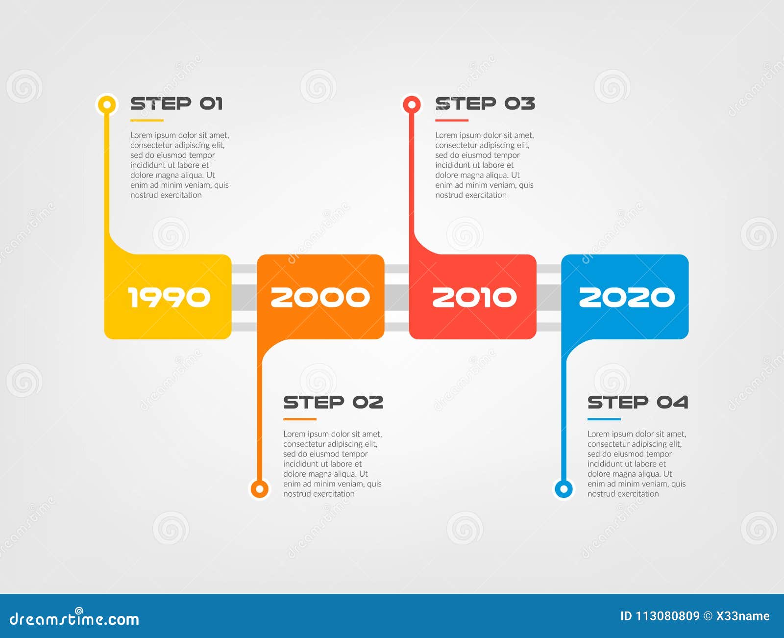 Horizontal Steps Timeline Infographics a Rectangle with Rounded Corners ...