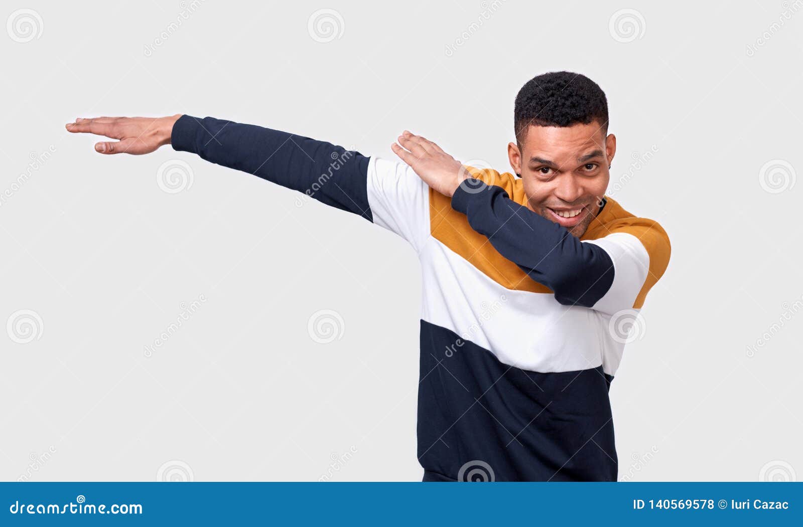 African American Young Man Making Dab Pulling Hands Right Tilting ...