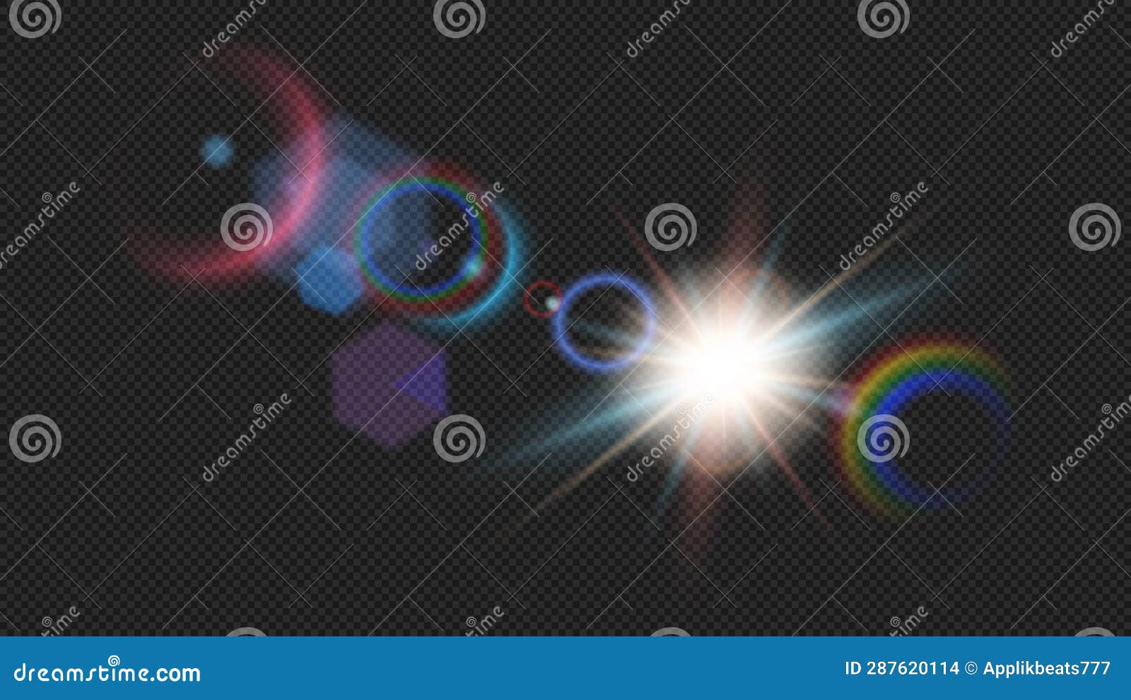 Horizontal Sun Rays and Spotlight. Colorful Glowing Light Explosion ...