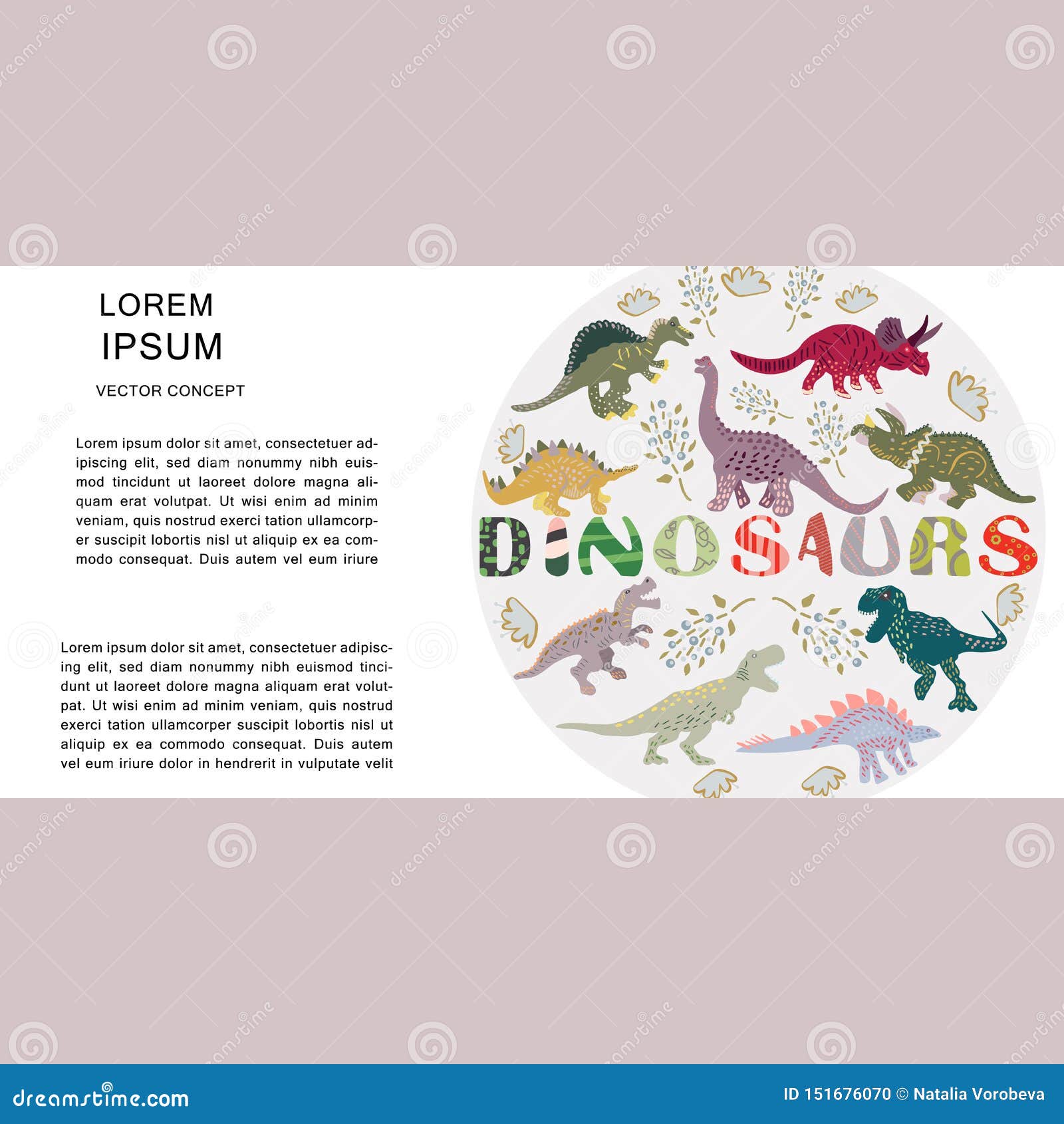 Horizontal Template with Circle Shape Composition Dinosaurs and Text ...