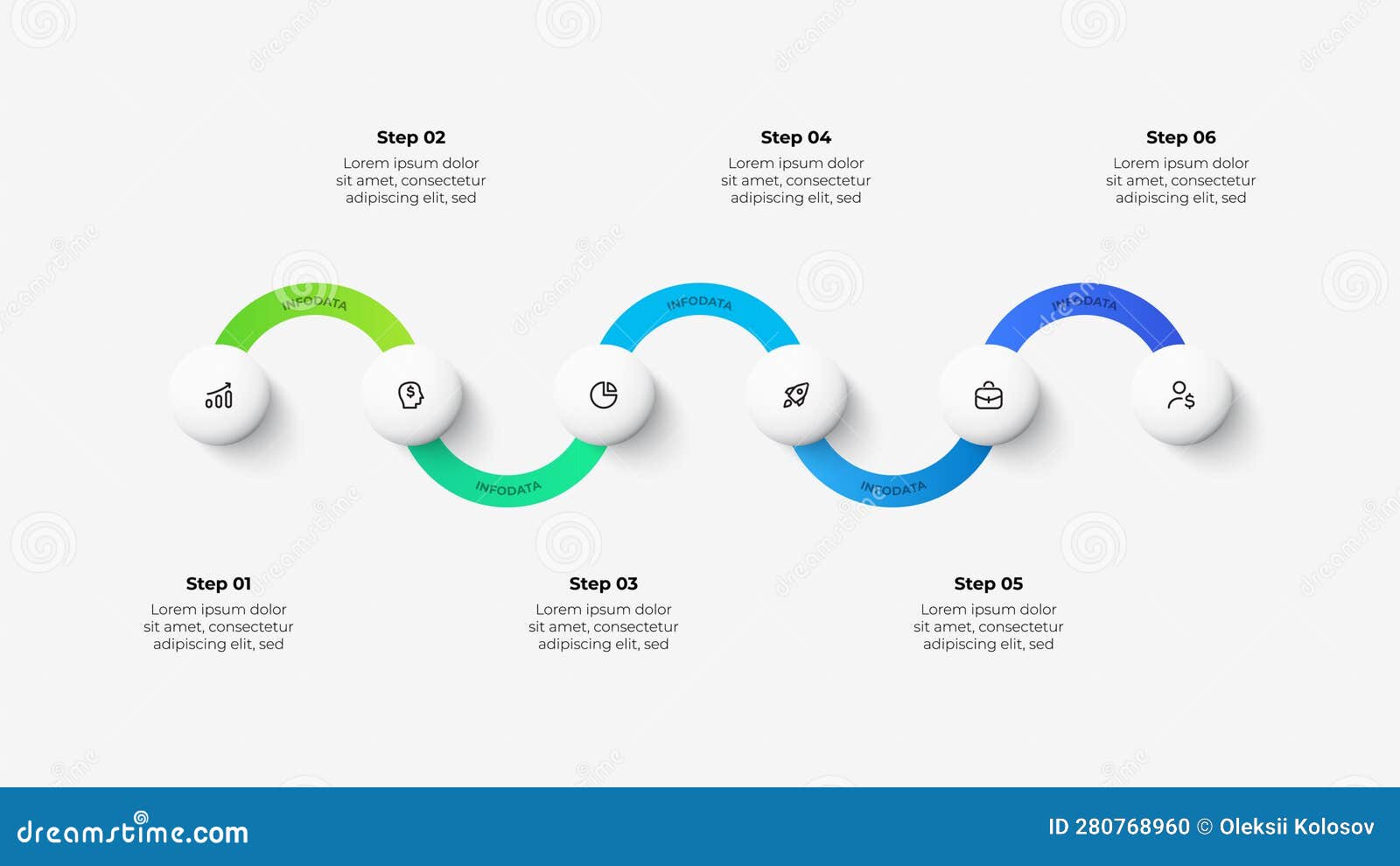 Horizontal Timeline with 6 Circles and a Curved Line. Infographic ...