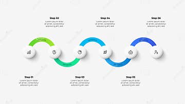 Horizontal Timeline with 6 Circles and a Curved Line. Infographic ...