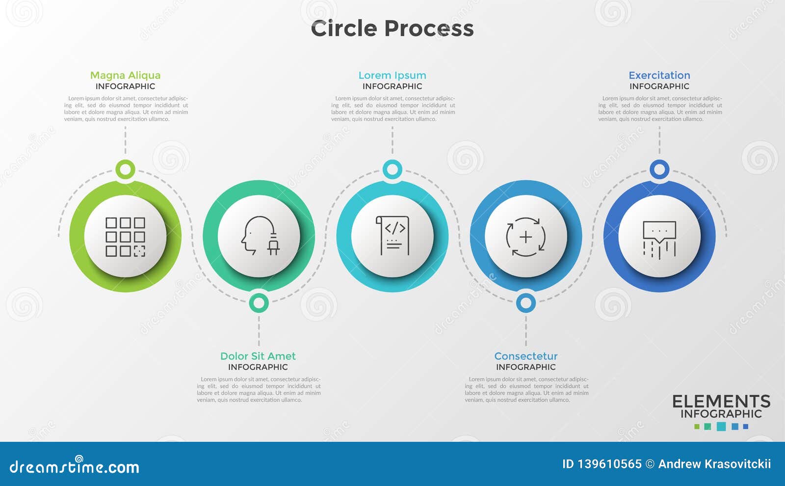 Horizontal Timeline with 5 Circular Elements Stock Vector ...
