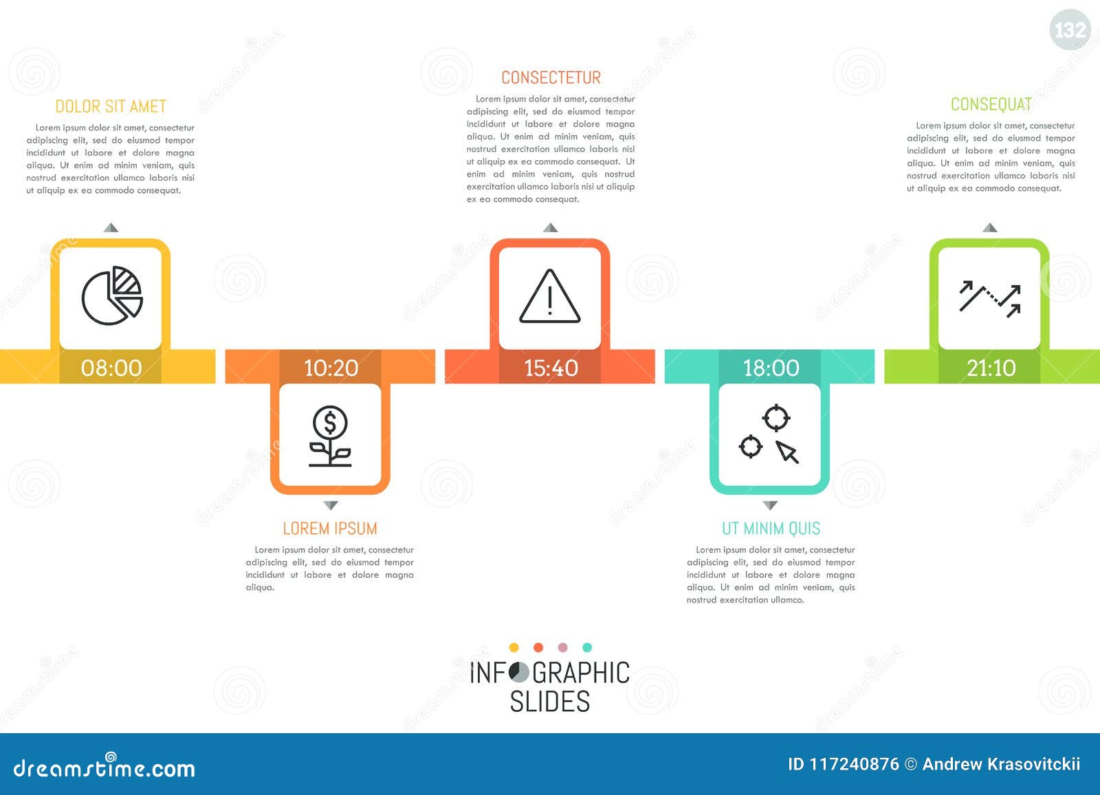 Horizontal Timeline with 5 Steps Placed Chequerwise, Time Indication ...