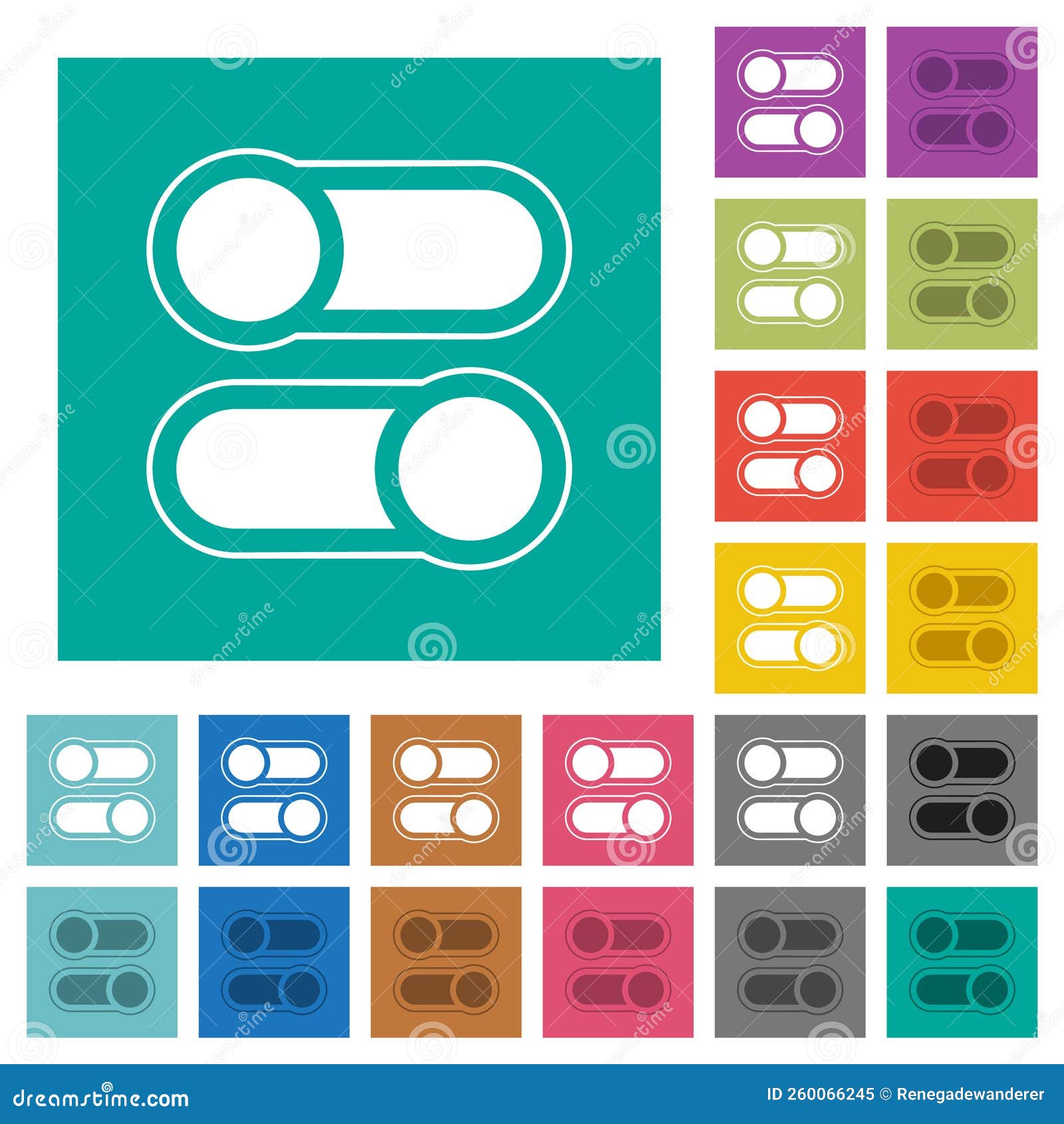 Horizontal Toggle Switches Alternate Square Flat Multi Colored Icons
