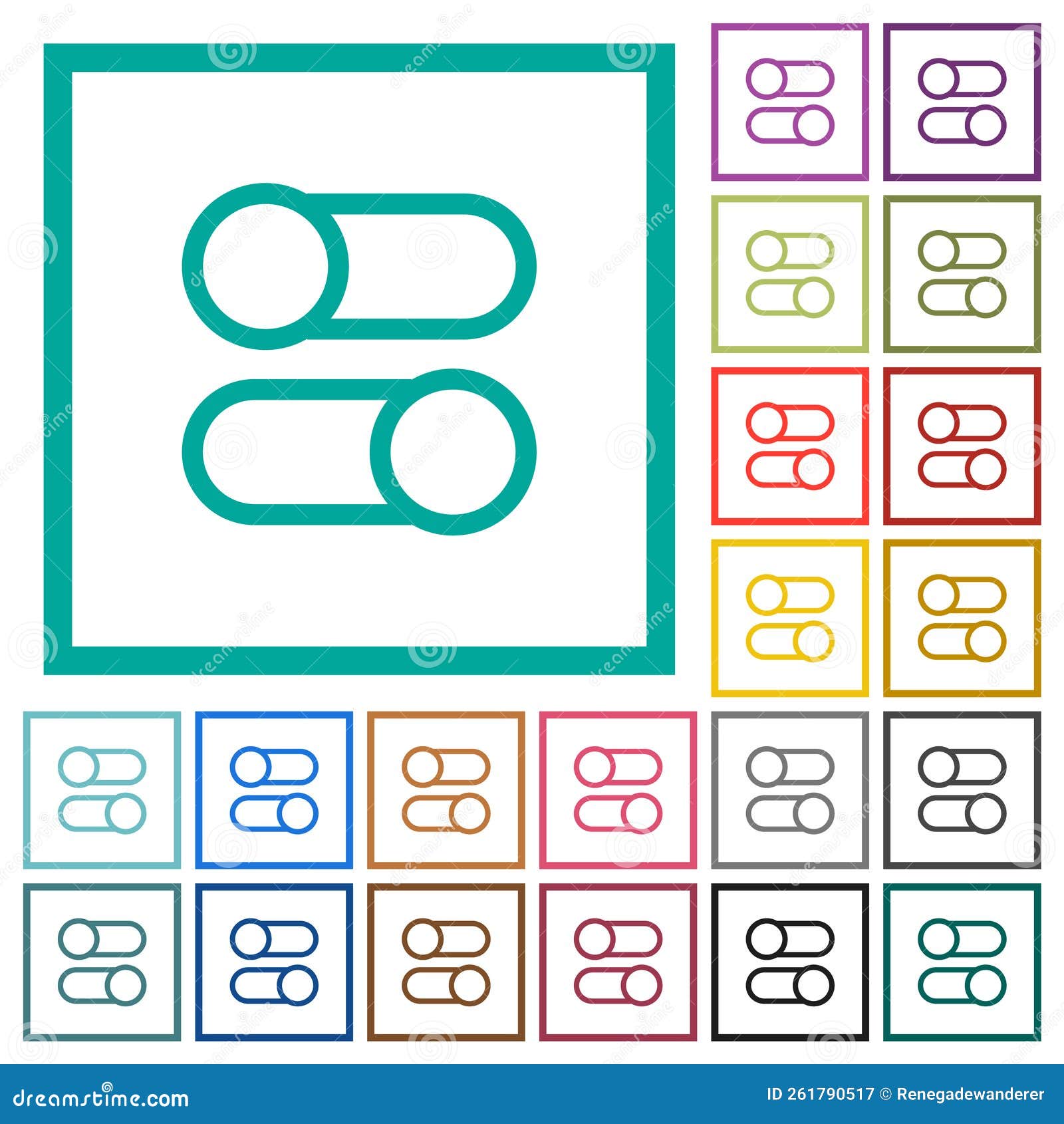 Horizontal Toggle Switches Outline Flat Color Icons With Quadrant