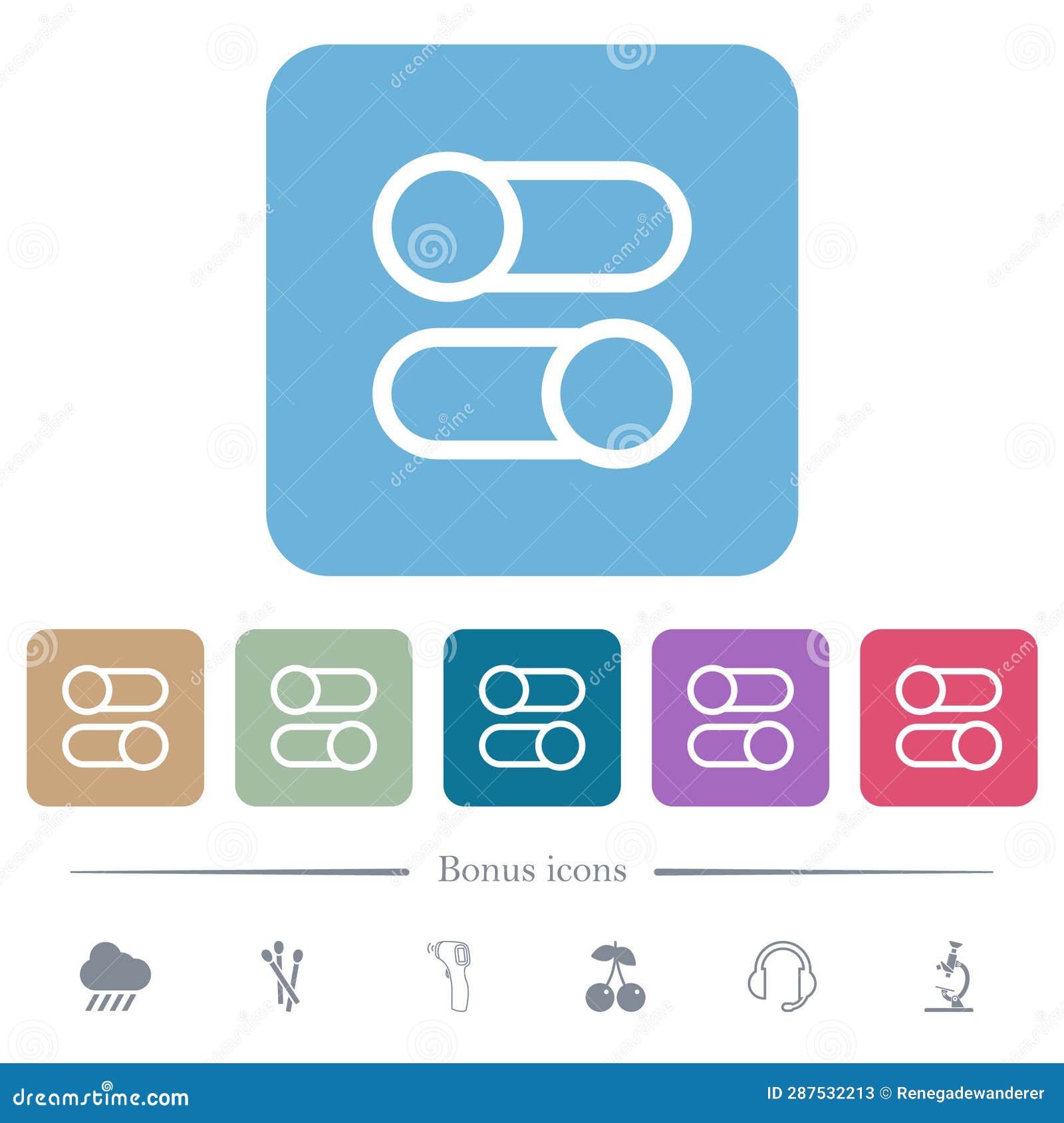 Horizontal Toggle Switches Outline Flat Icons On Color Rounded Square