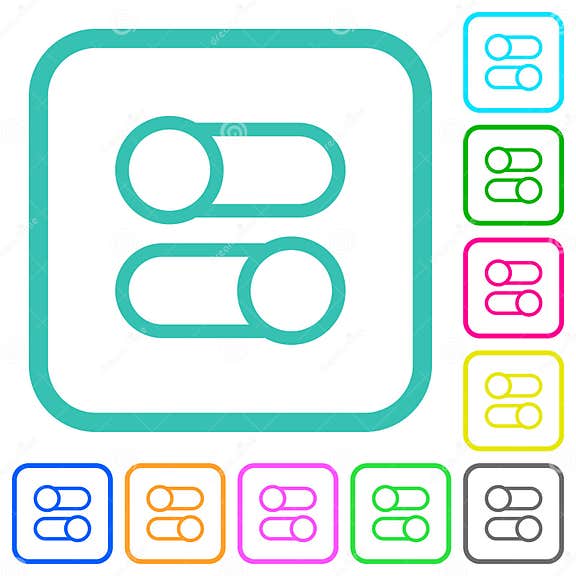 Horizontal Toggle Switches Outline Vivid Colored Flat Icons Stock
