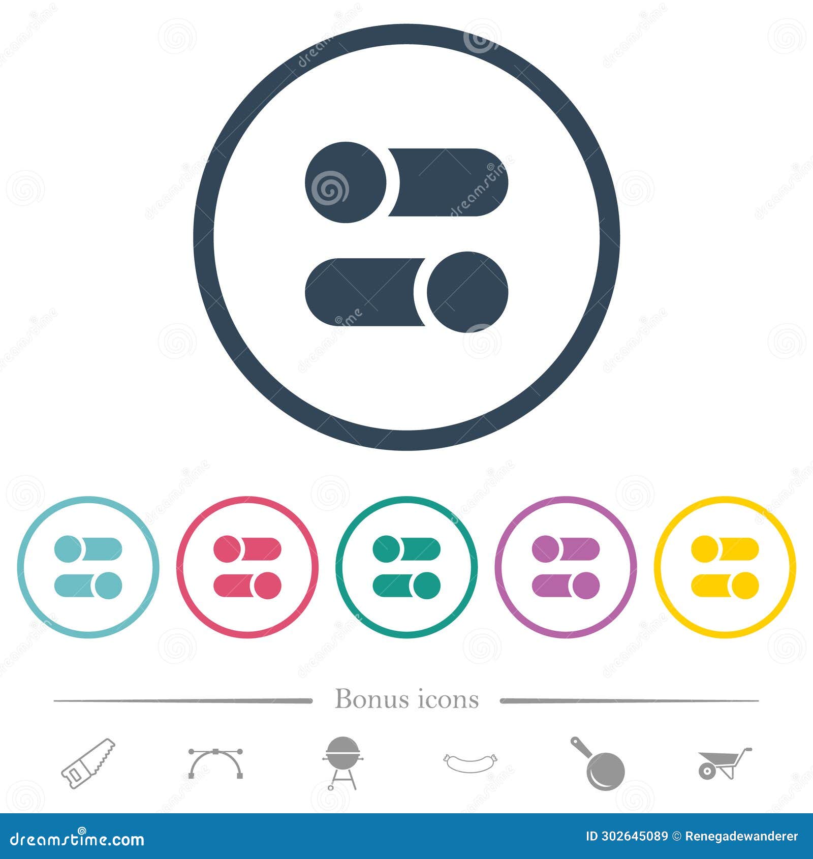 Horizontal Toggle Switches Solid Flat Color Icons In Round Outlines
