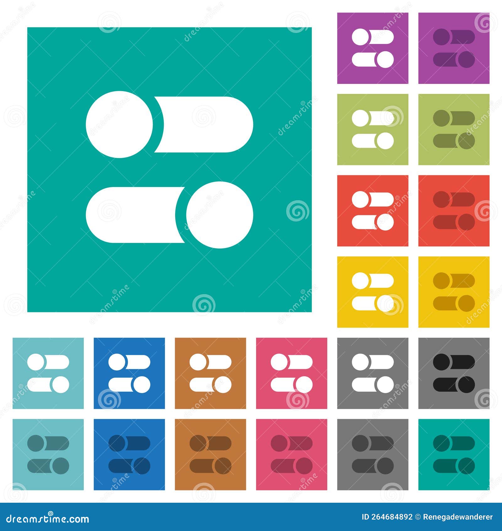 Horizontal Toggle Switches Solid Square Flat Multi Colored Icons Stock ...