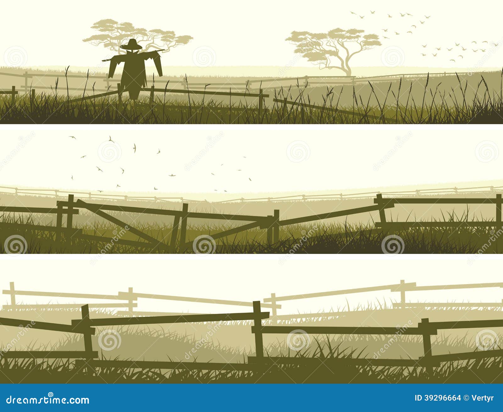 Horizontal Vector Banner Farm Fields with Fence. Stock Vector ...