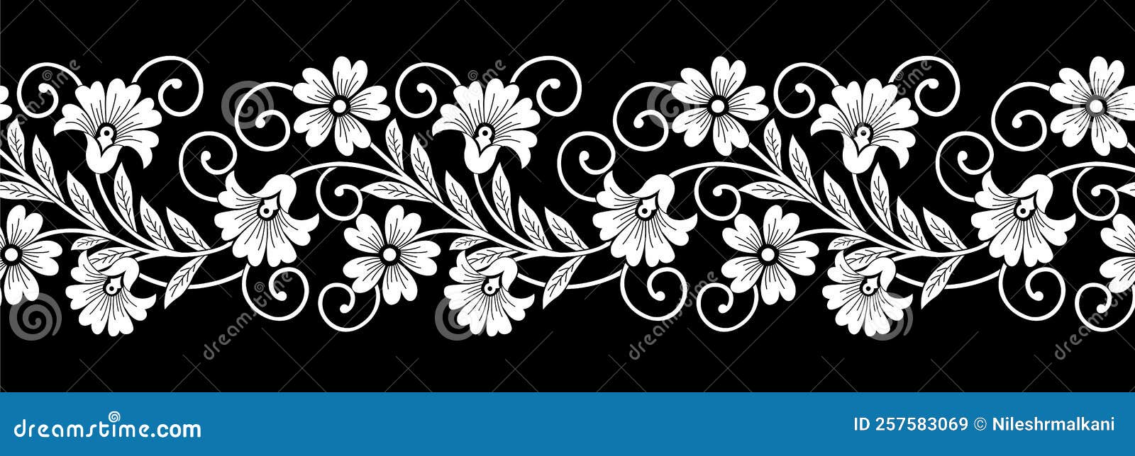 Horizontal Vector Floral Border Design Stock Vector - Illustration of ...