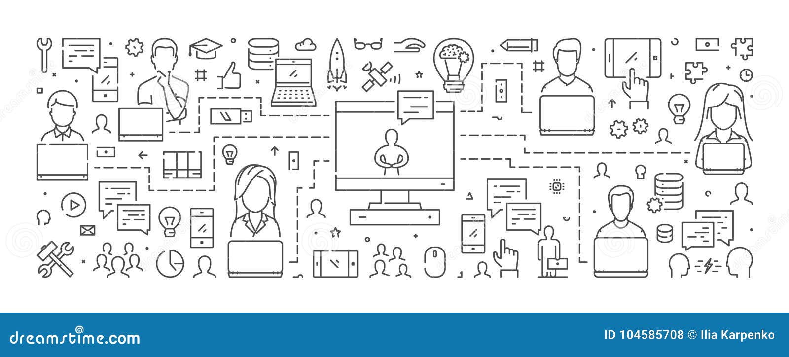 Horizontal Vector Line Banner for Online Learning Stock Illustration ...