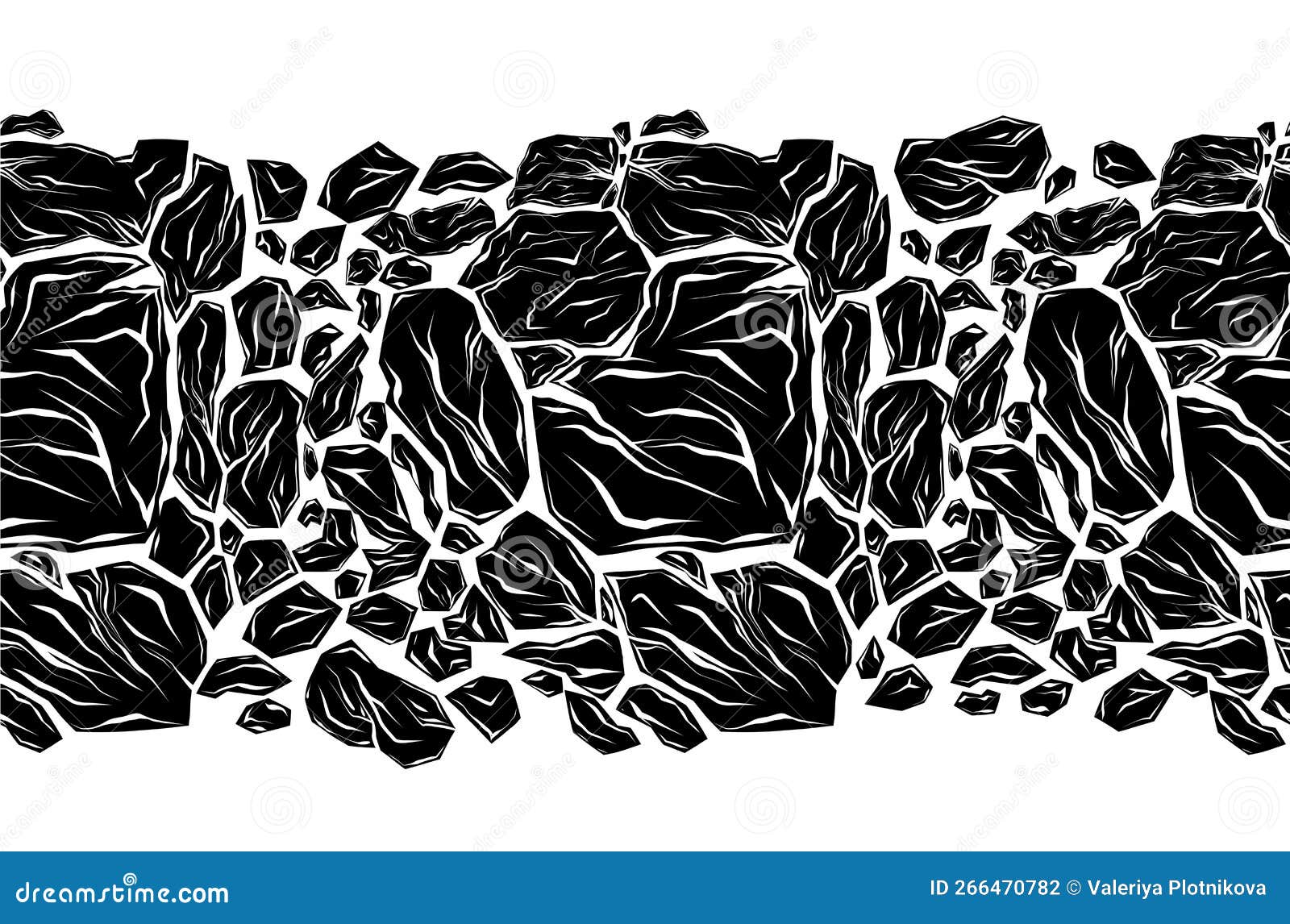 Horizontal Vector Seamless Border with Monochrome Broken Stones ...