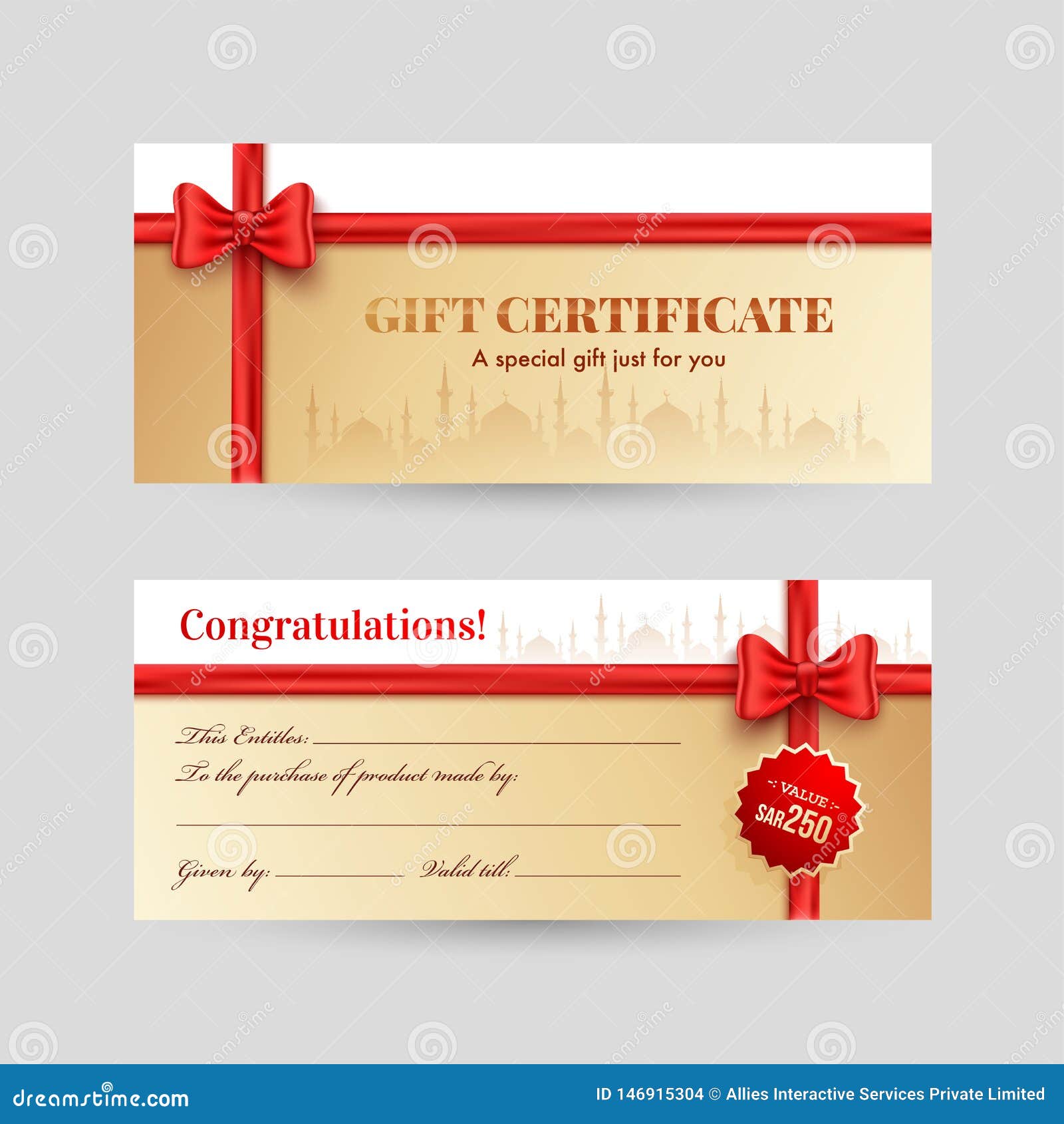 Horizontal View Of Front And Back Gift Certificate. Stock Photo ...
