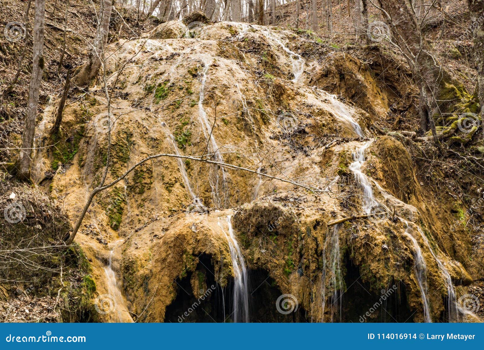 Horizontal View of a Large Travertine Waterfall Stock Photo - Image of ...