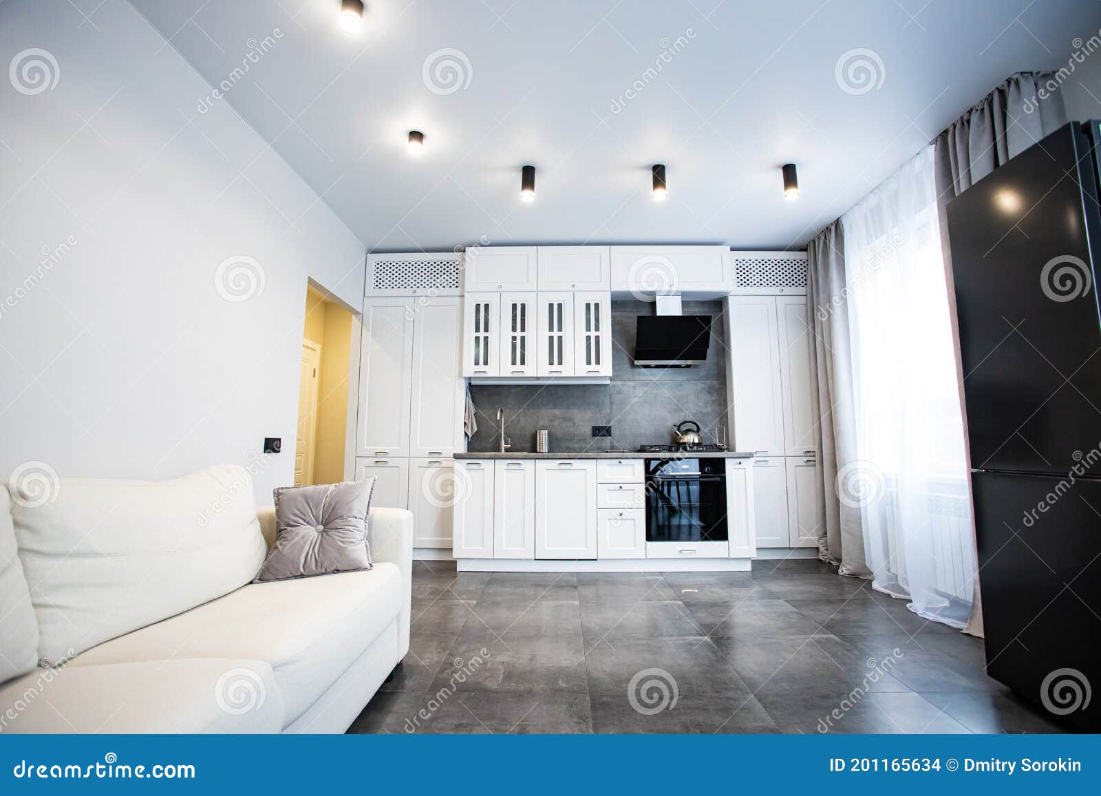 Horizontal View of Modern Furniture in a Large Kitchen Stock Photo ...