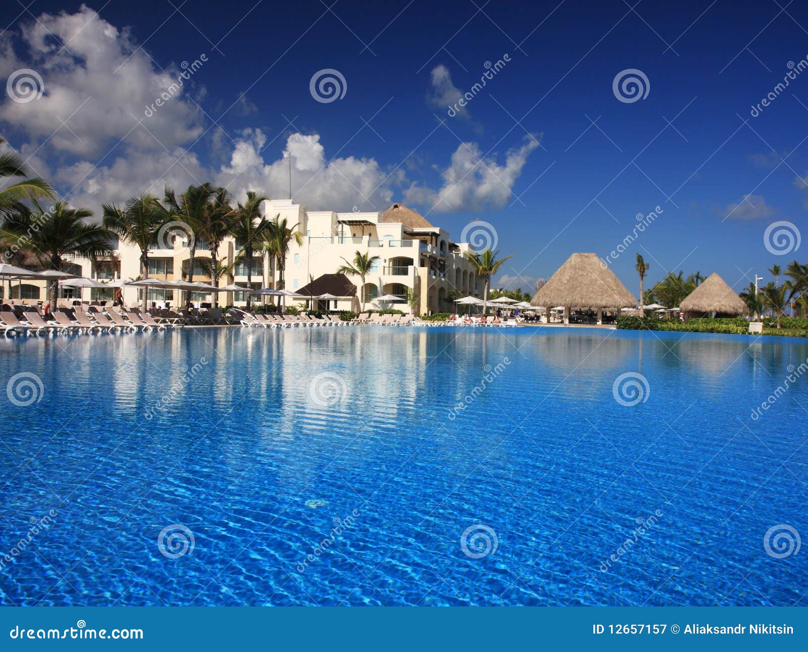 Horizontal View of Resort with Blue Water Stock Image - Image of ...