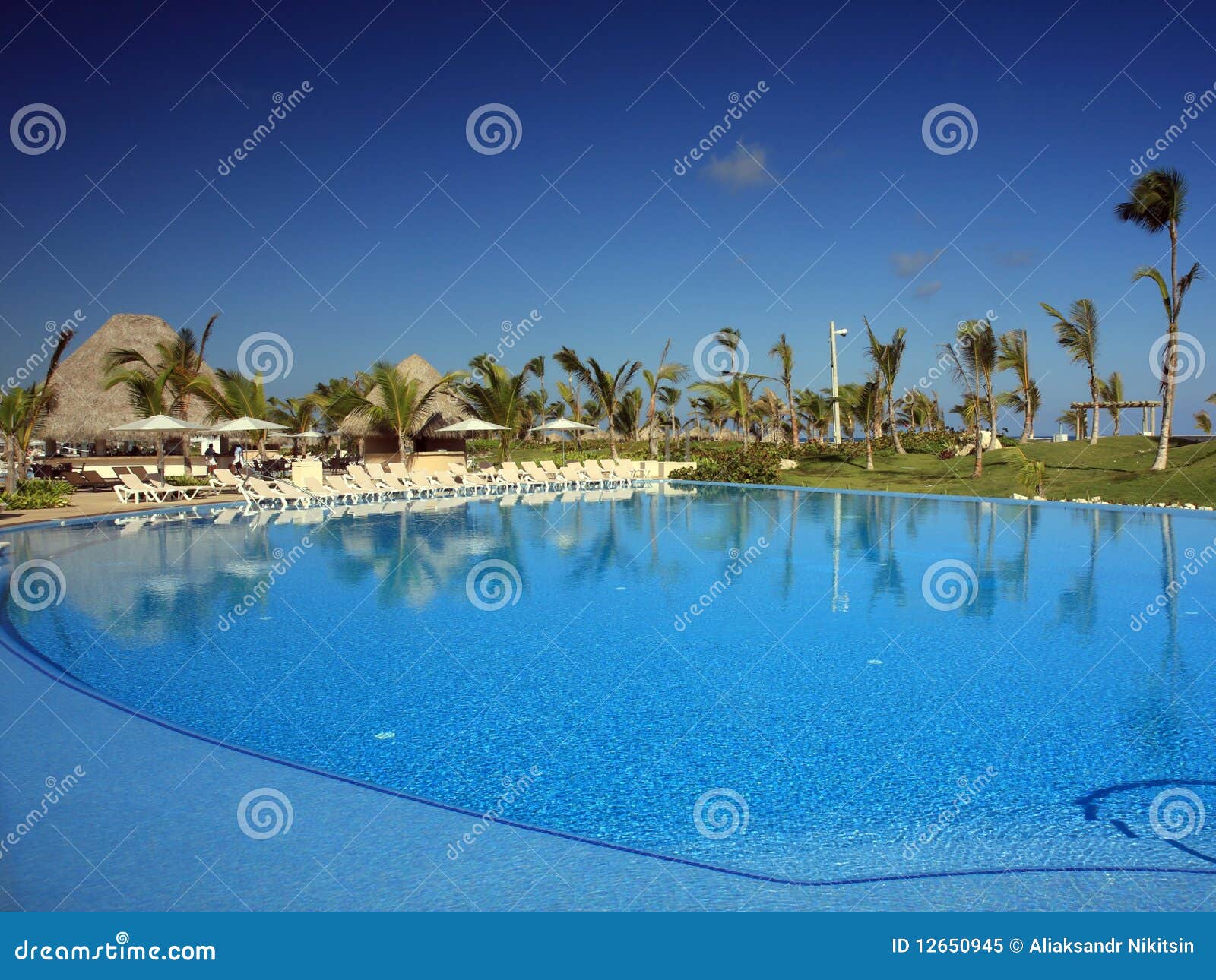 Horizontal View of Resort and Pool Stock Image - Image of reflection ...