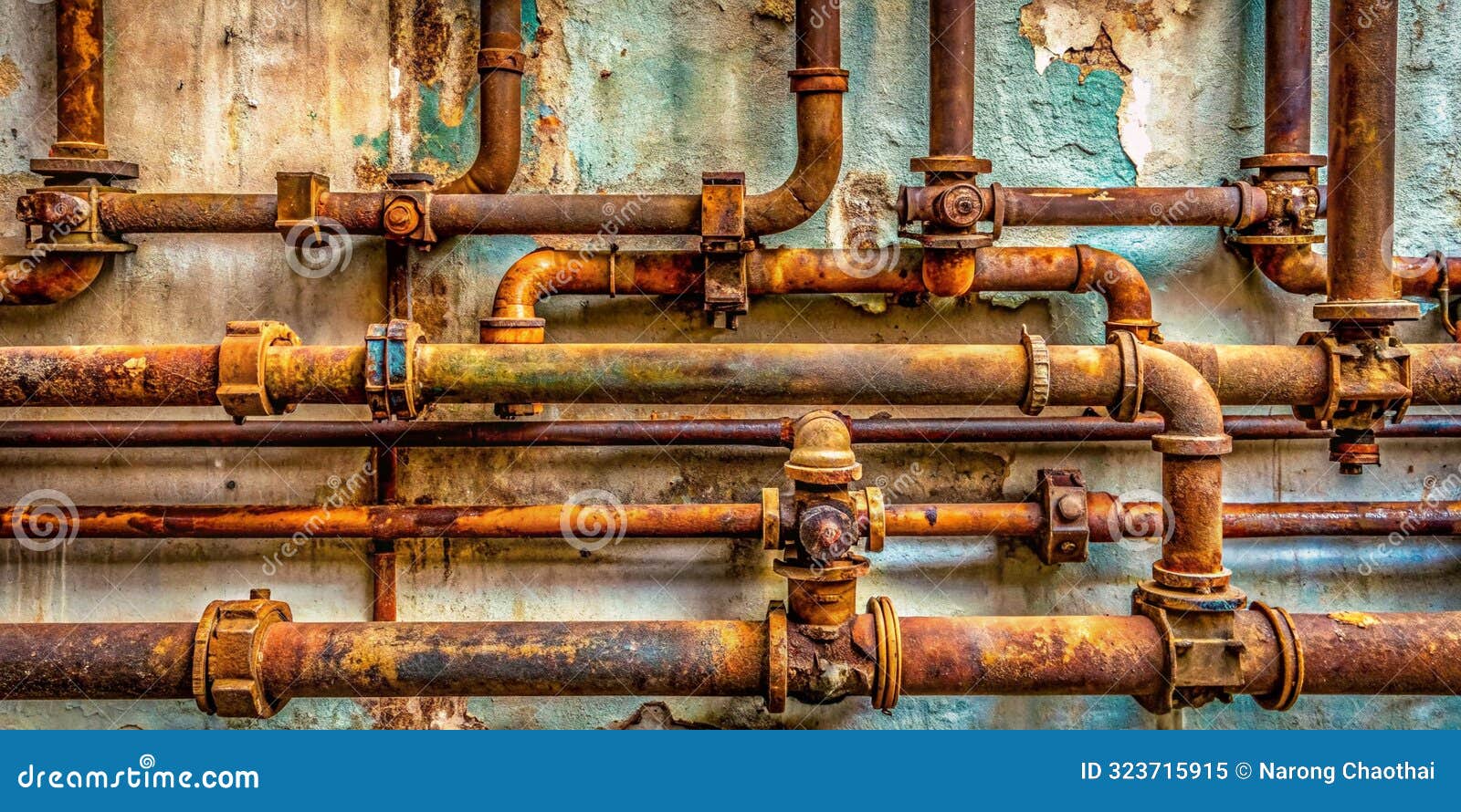 A Horizontal View of a System of Rusty Leaky Old Pipes AI-Generated ...