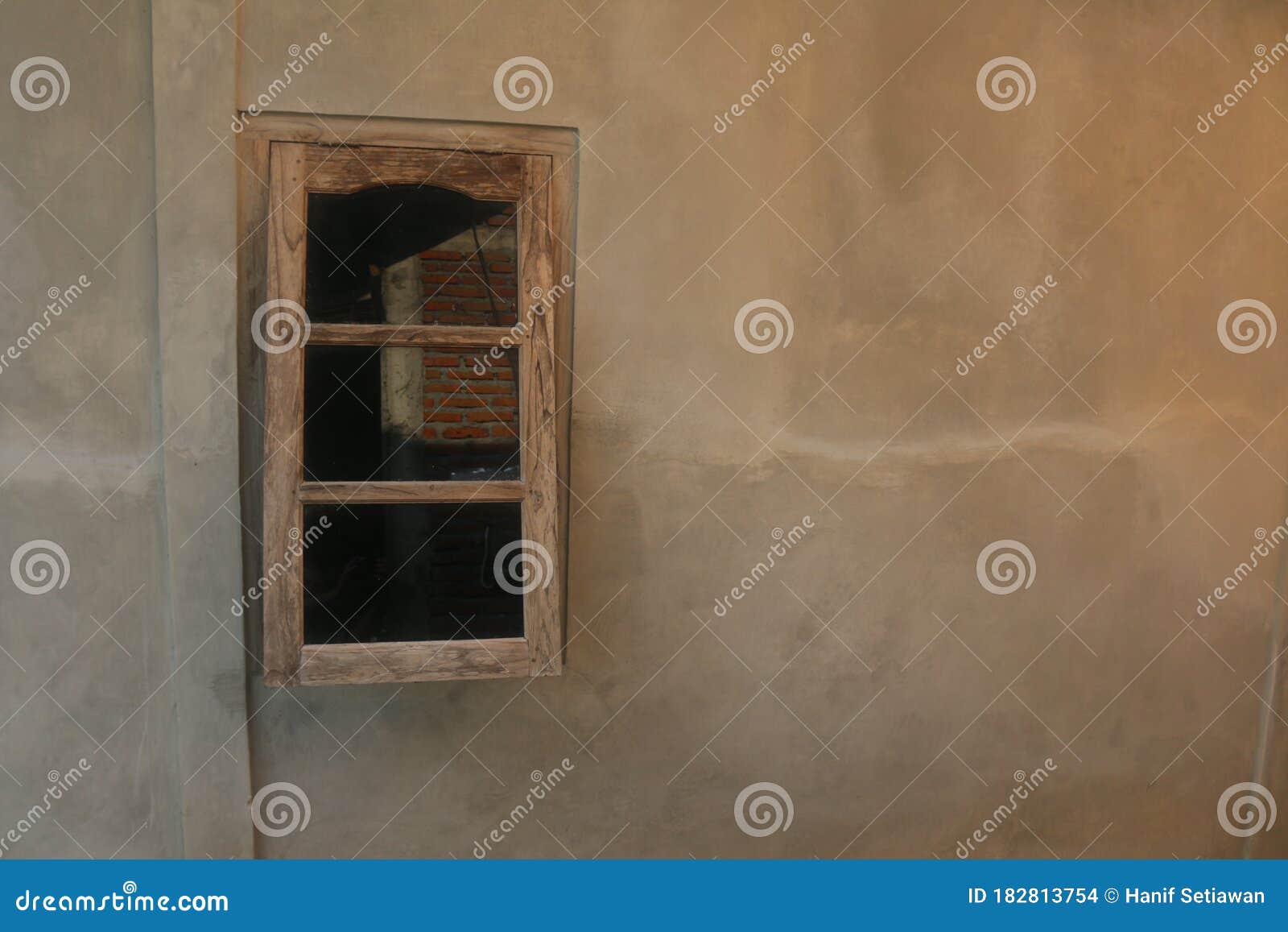 Half Open Wooden Window on Bright Grey Plastered Background Stock Photo ...