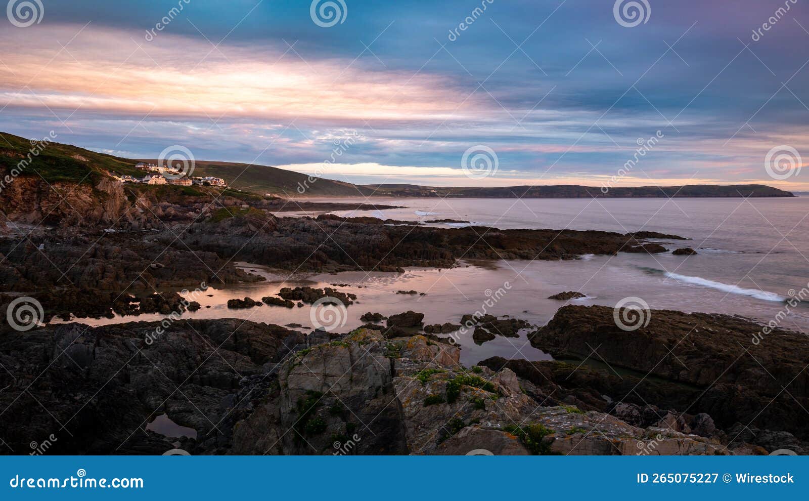 Horizontal View of Woolacombe Beach, Surrounding Cliffs and Nature ...