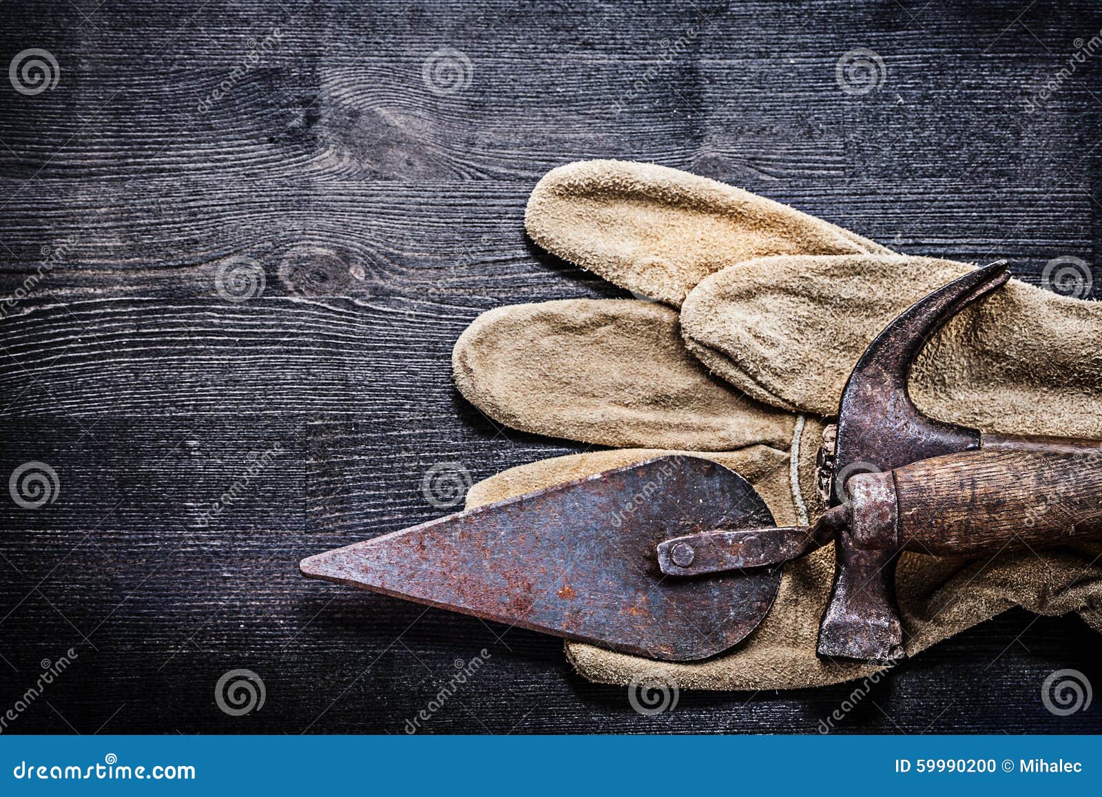 Horizontal Vintage Tools Claw Hammer and Putty Spattle Stock Photo ...