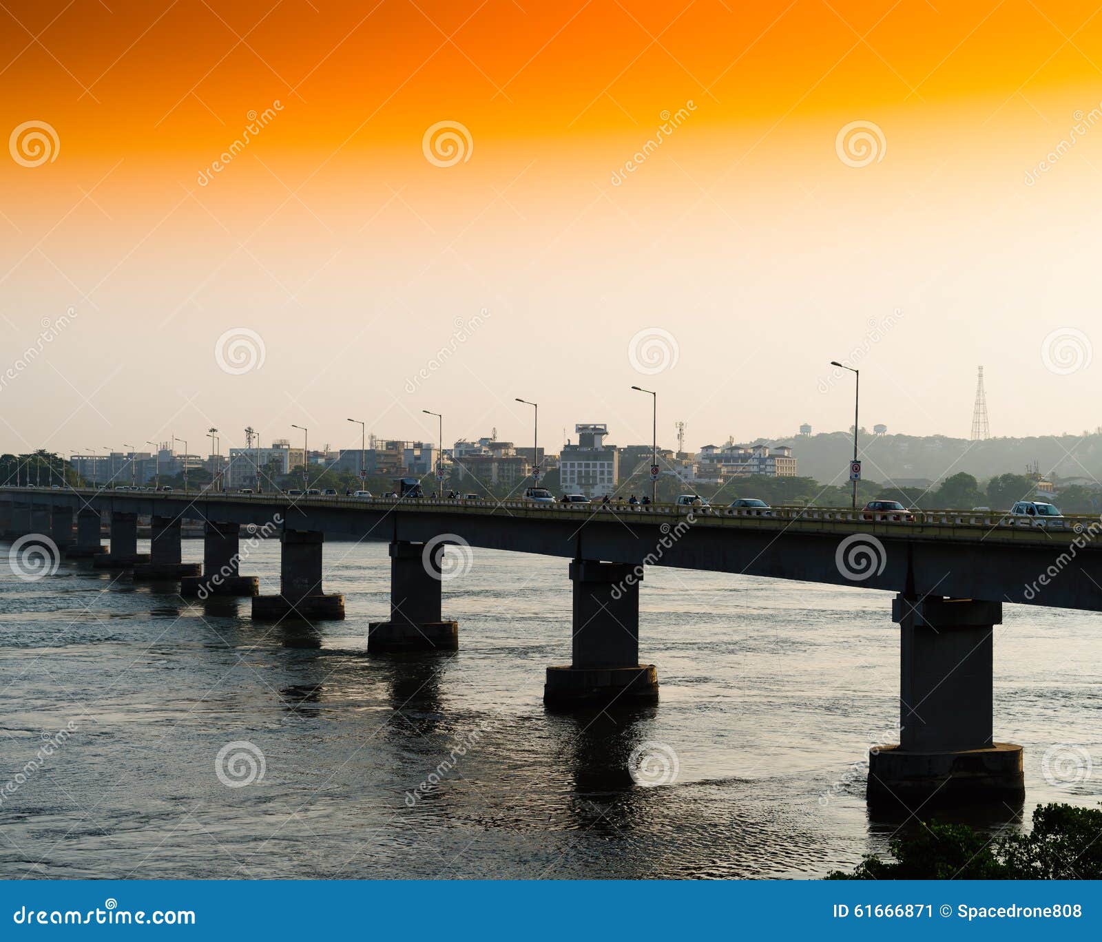 Horizontal Vivid Orange Sunset Indian Bridge Stock Image - Image of ...