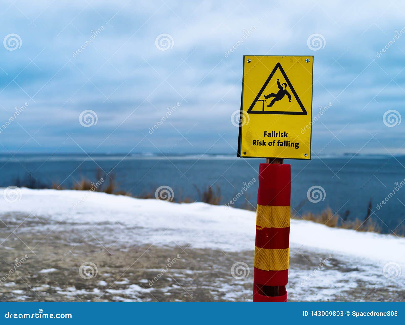 Horizontal Vivid Risk of Falling Danger Sign Bokeh Background Ba Stock ...