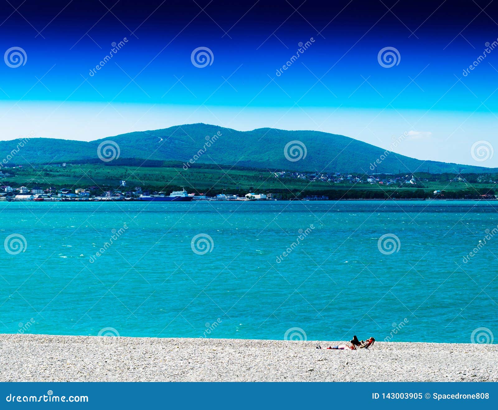 Horizontal Vivid Stony Beach with Big Hill Landscape Background Stock ...