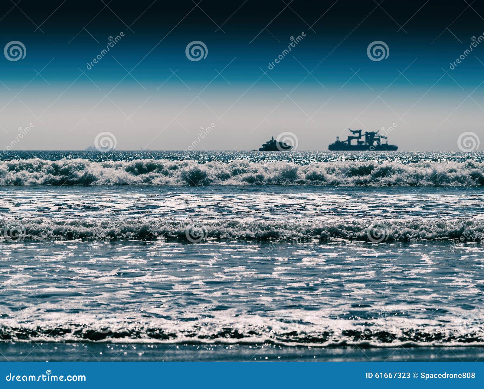 Horizontal Vivid Two Ships in Ocean Tidal Waves Stock Image - Image of ...