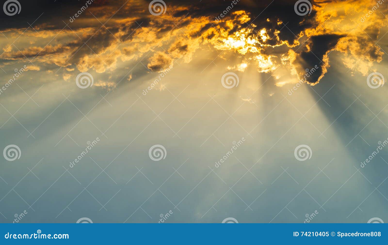 Horizontal Vivid Vibrant Cloudscape with Sun Rays Background Bac Stock ...