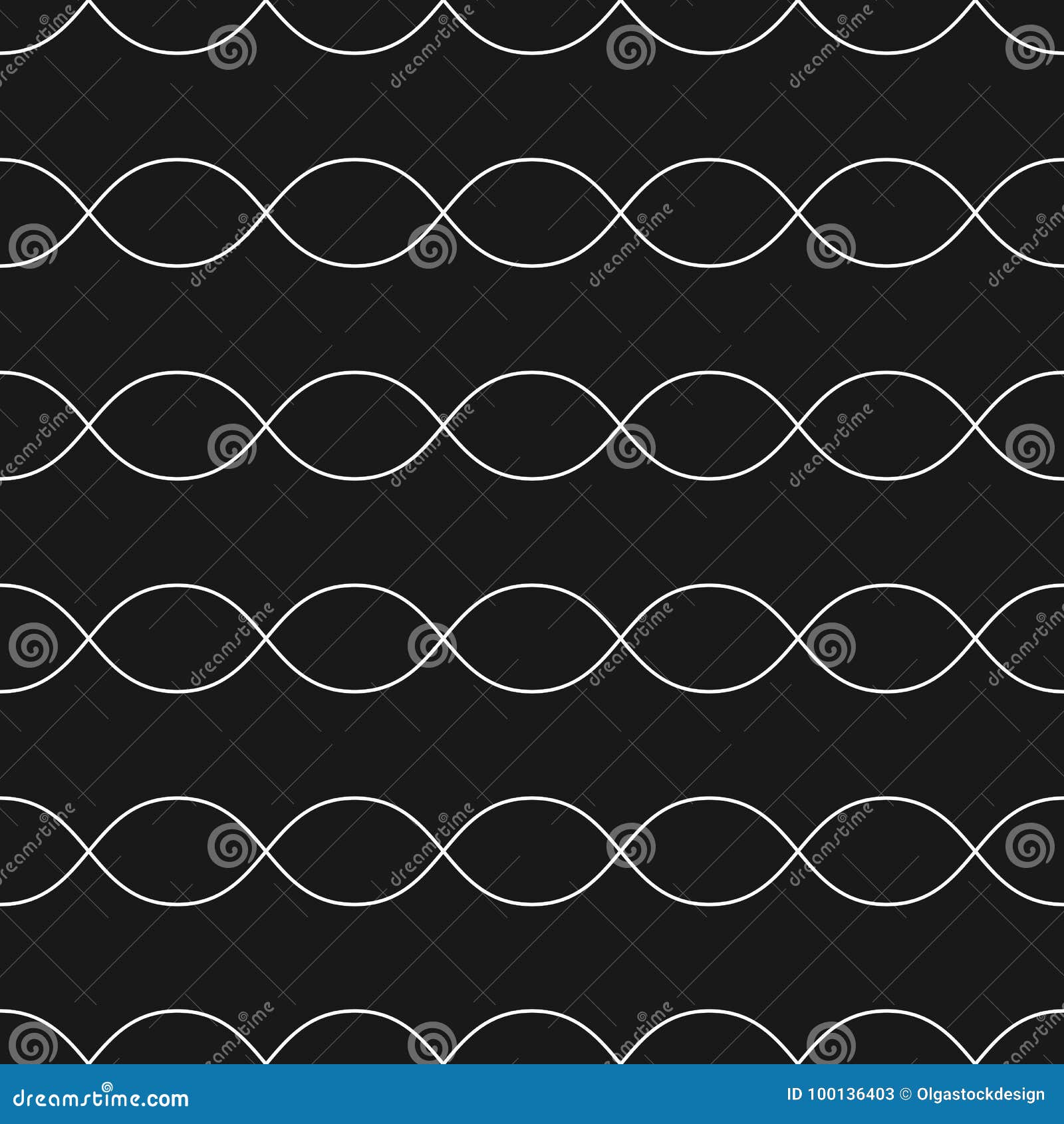 Horizontal Wavy Lines Seamless Pattern. Thin Curved Waves, Chain Stock ...