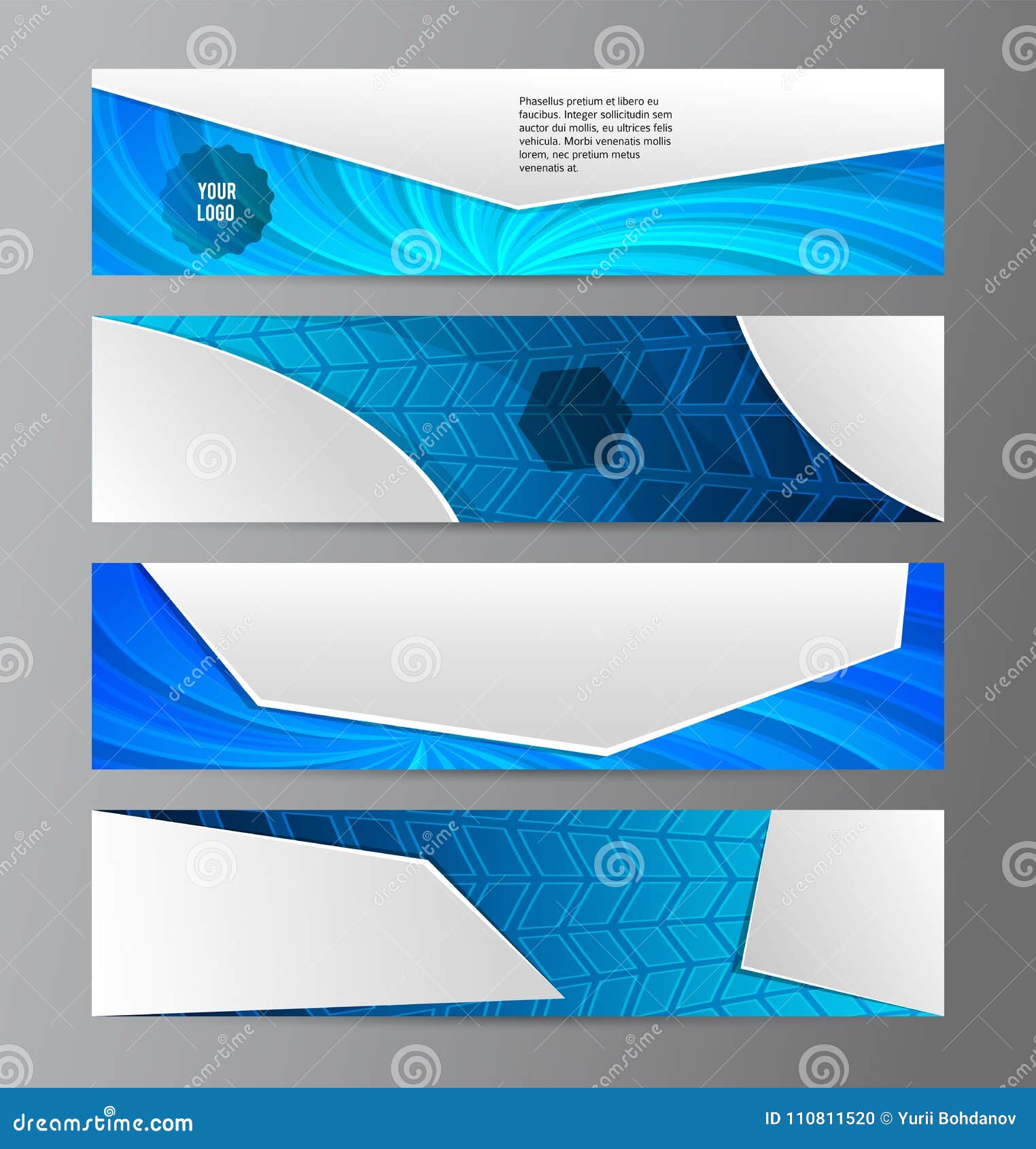 Horizontal Web Banner Blue Background Set Template03 Stock Vector ...