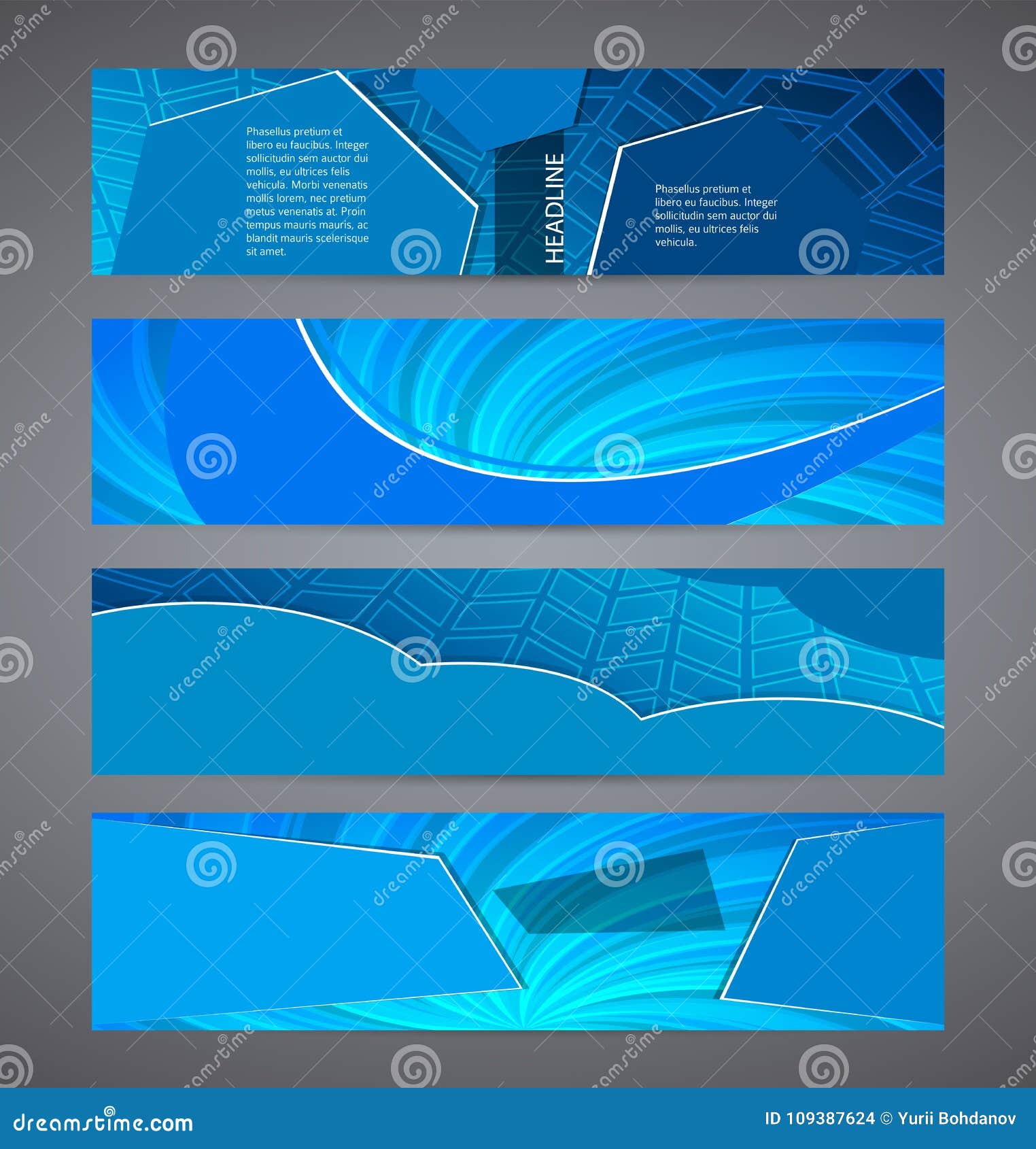 Horizontal Web Banner Blue Background Set Template01 Stock Vector ...