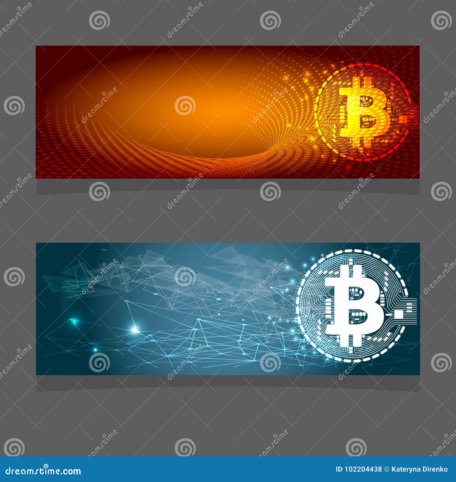 Horizontal Web Banner with Golden Bitcoin and Dark Blue Background with ...