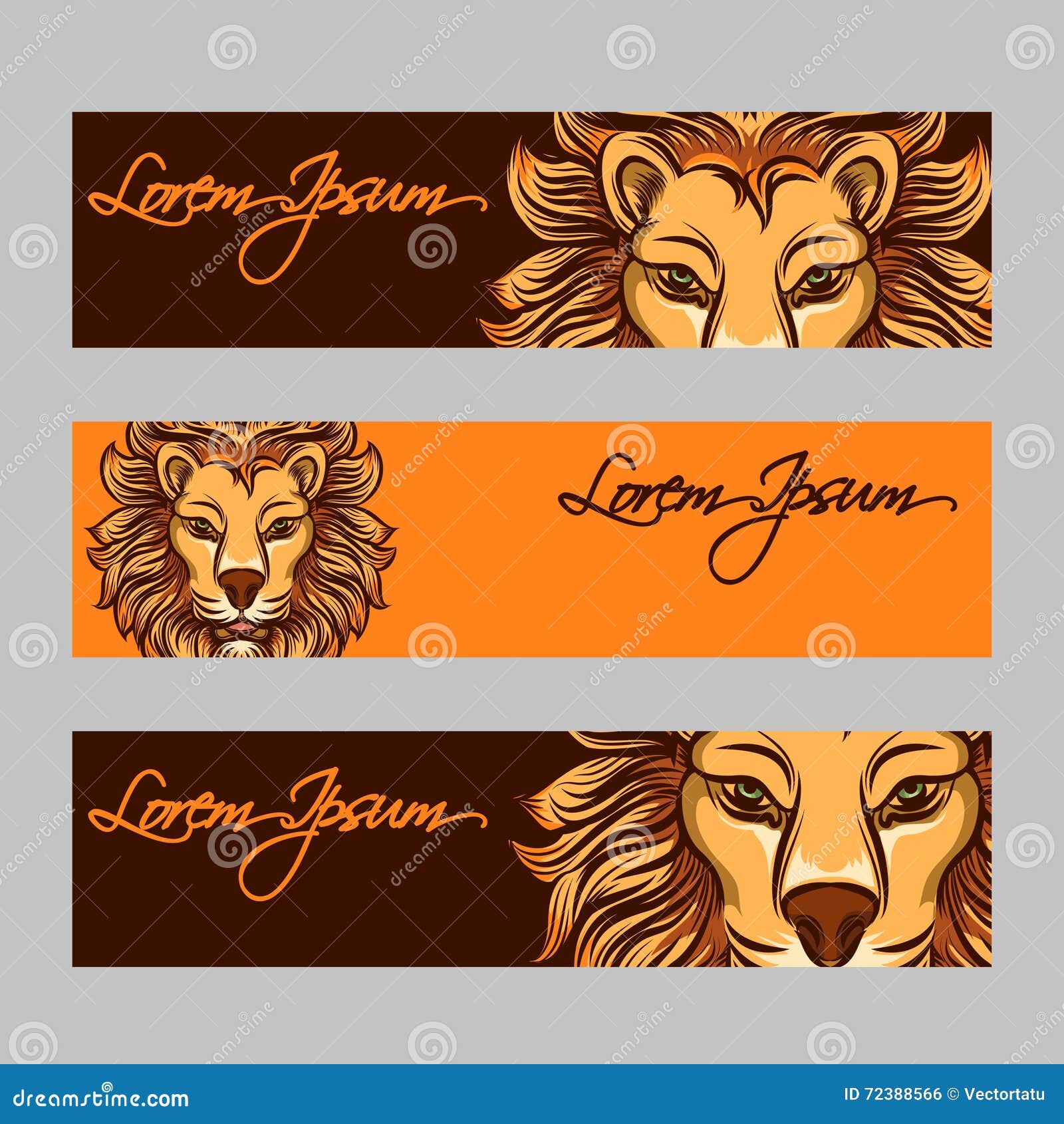 Horizontal Web Banners with Lion Face Stock Vector - Illustration of ...