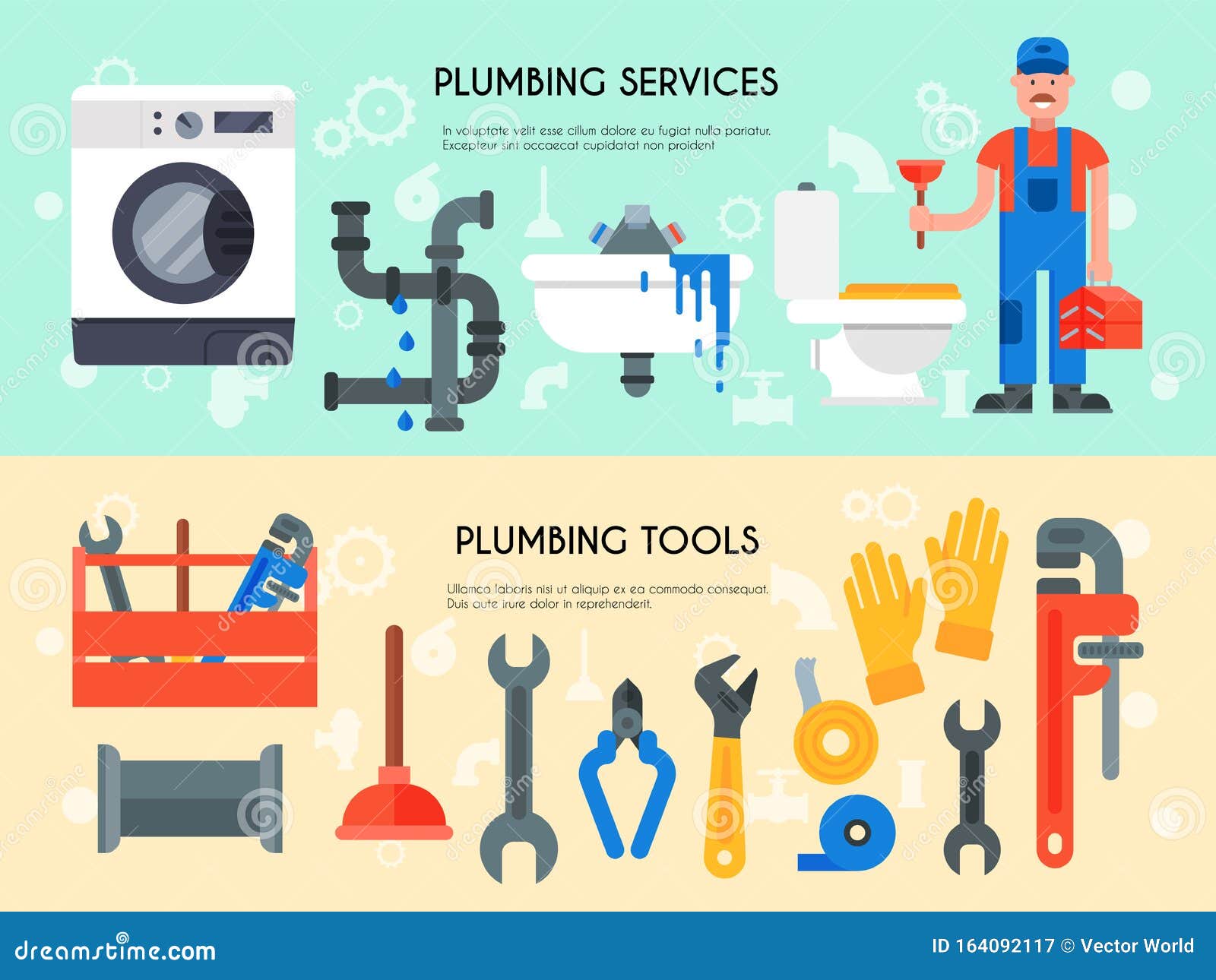 Horizontal Web Banners of Plumbing Services, Tools Vector Illustration ...