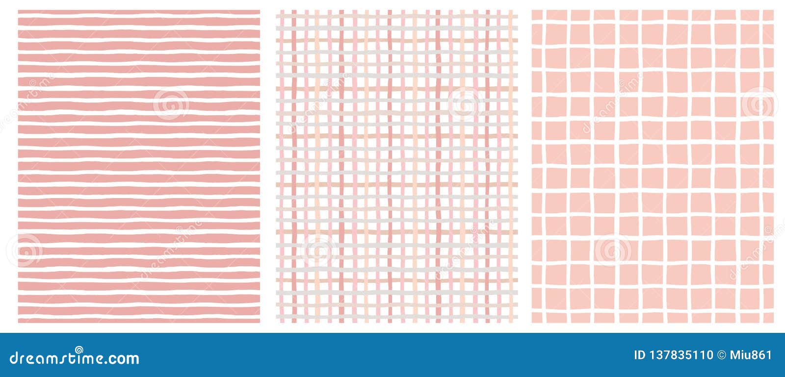 Set of 3 Hand Drawn Irregular Geometric Patterns. Lines and Grids ...